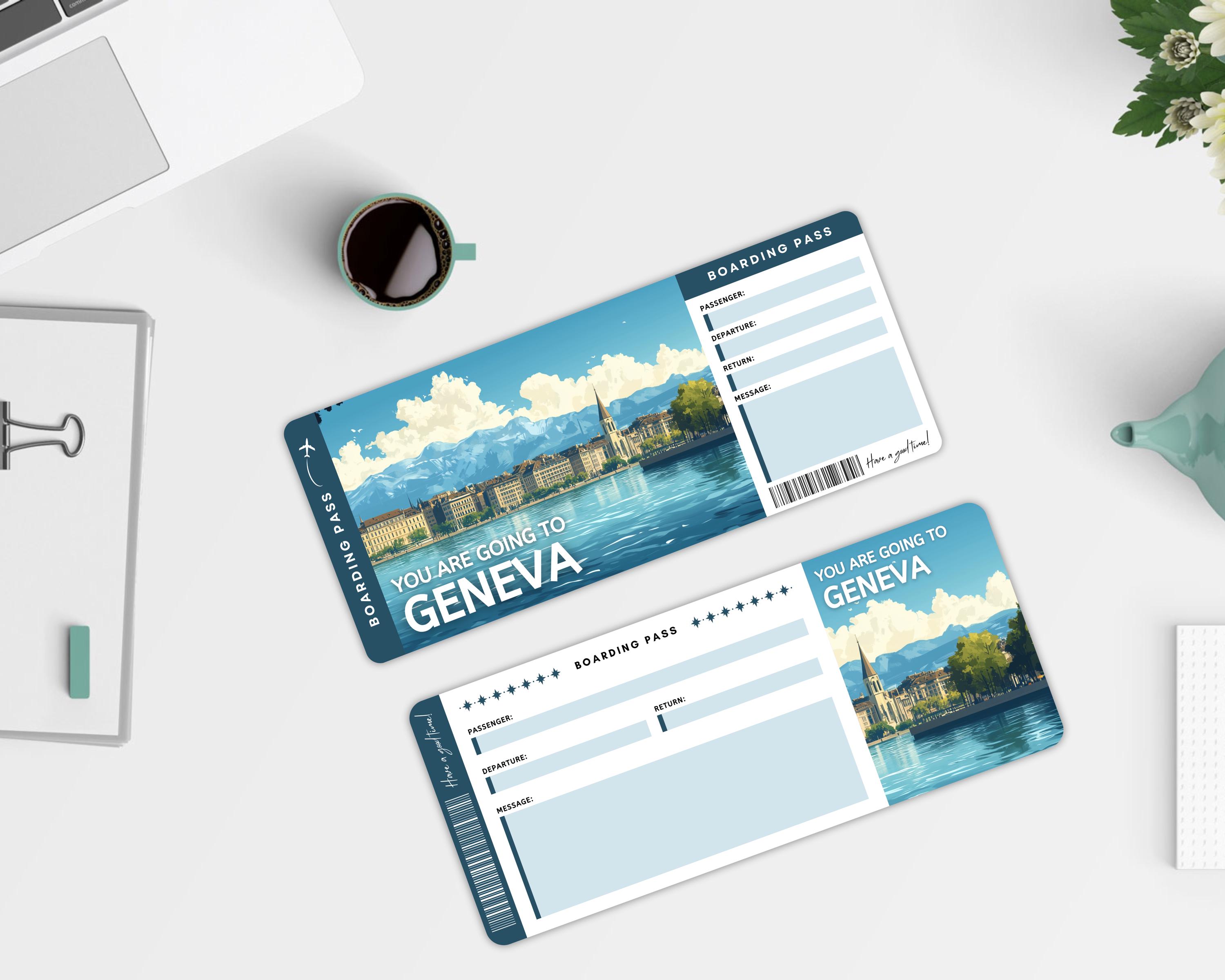 Printable Geneva Surprise Gift Ticket, Editable Switzerland Vacation ...