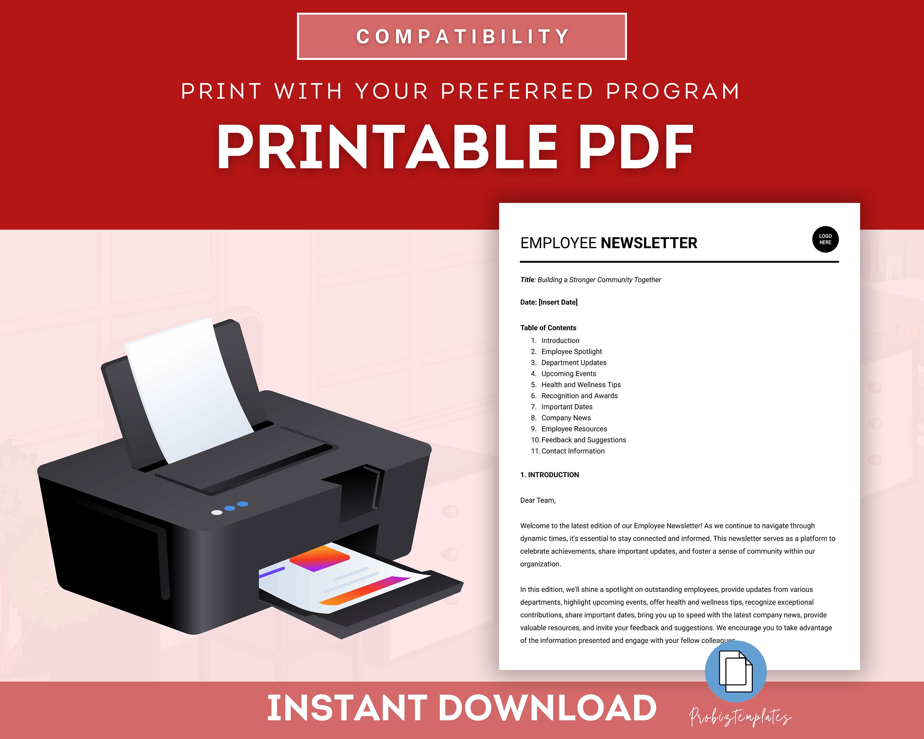 Employee Newsletter Template, Company Newsletter, Staff Bulletin, Team ...