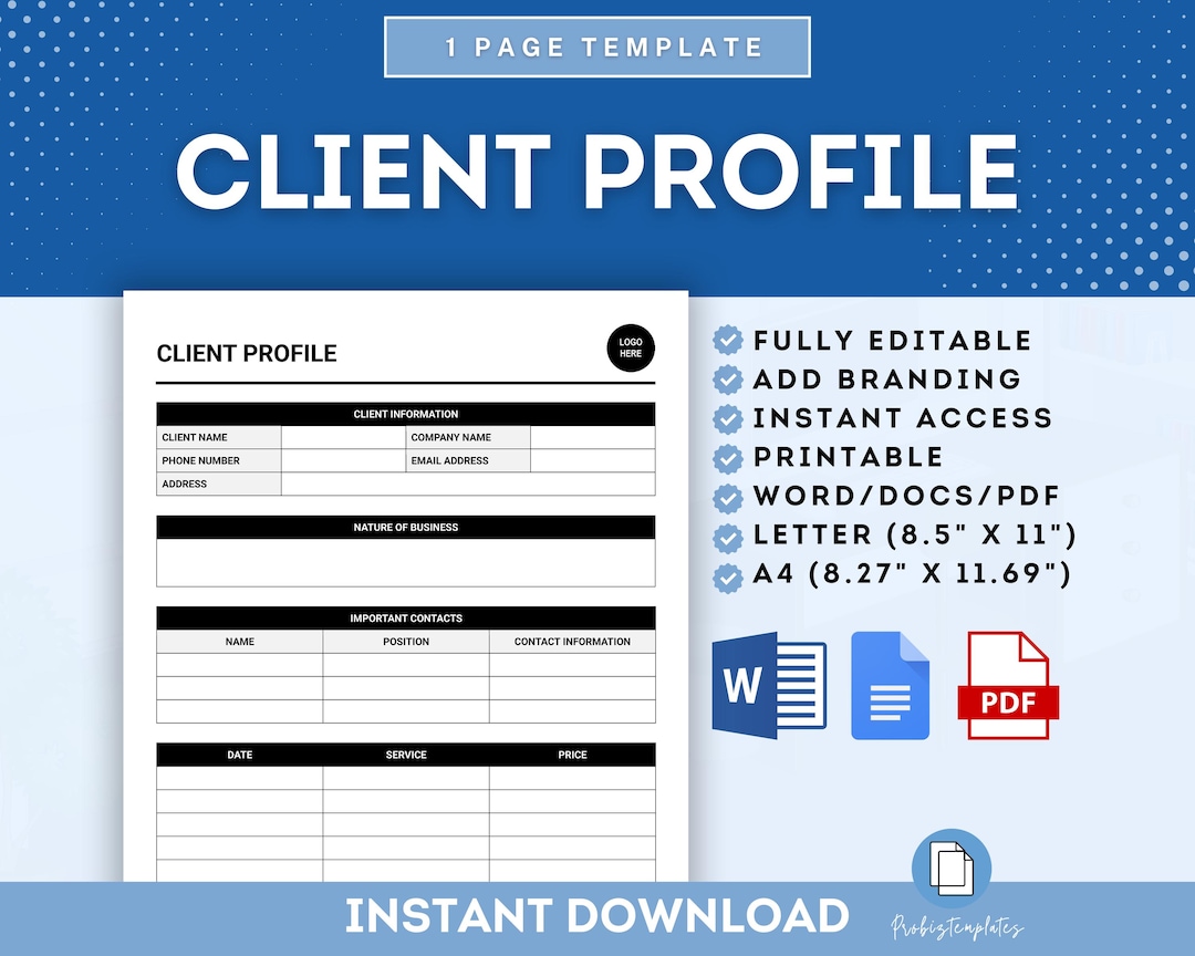 Client Profile Template, Customizable Customer Information Card Form ...