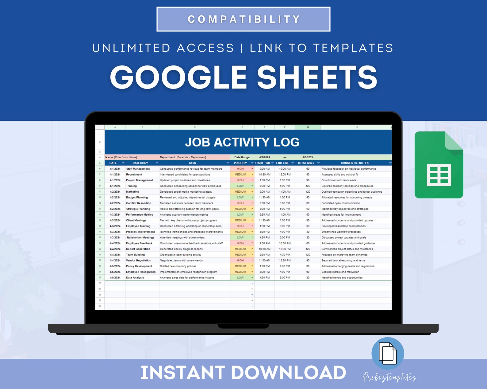 Job Activity Log Template, Work Task Tracker, Daily Work Journal ...