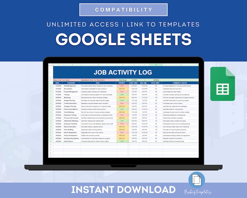 Job Activity Log Template, Work Task Tracker, Daily Work Journal ...