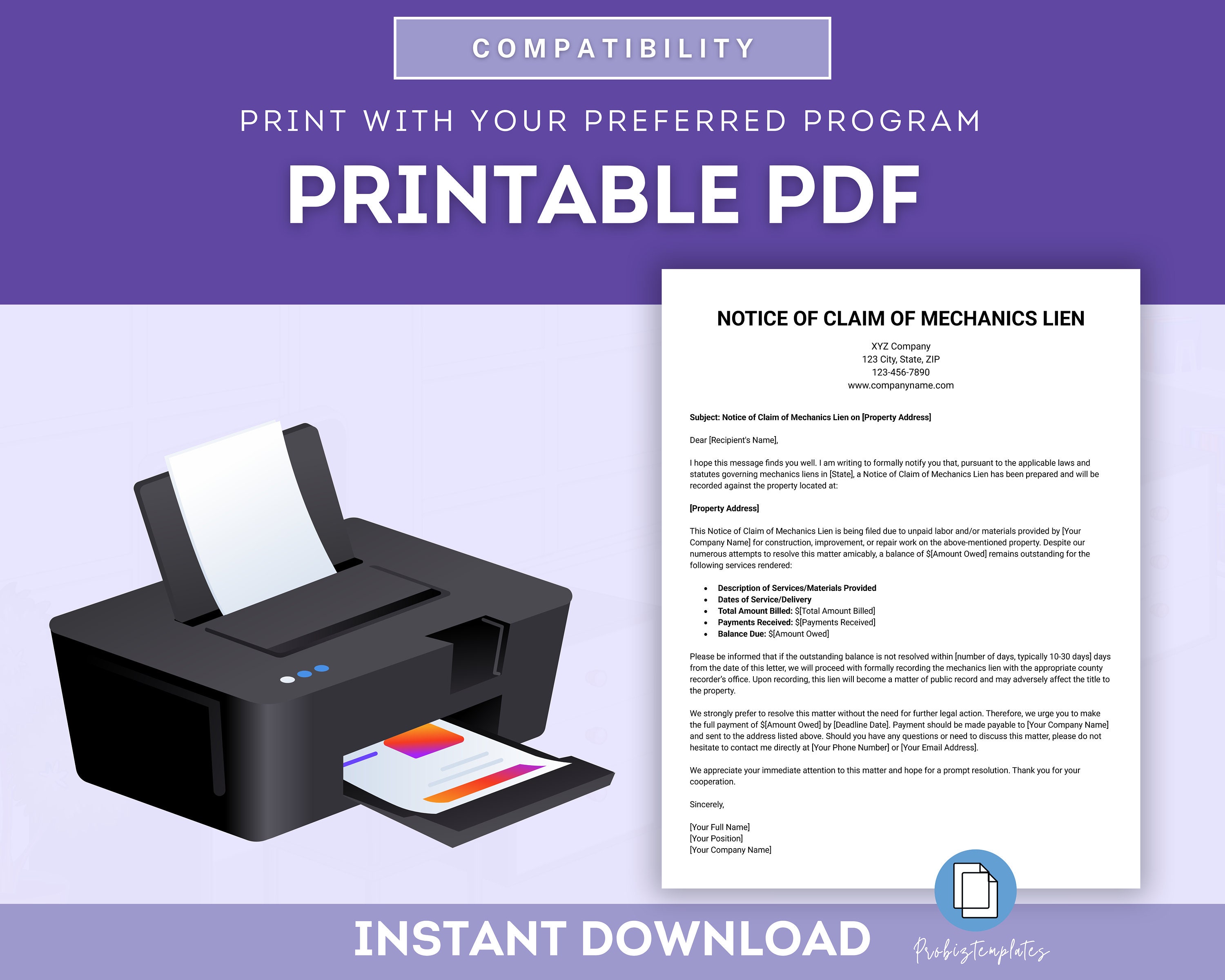 Notice of Claim of Mechanics Lien Letter Template, Mechanics Lien Claim ...