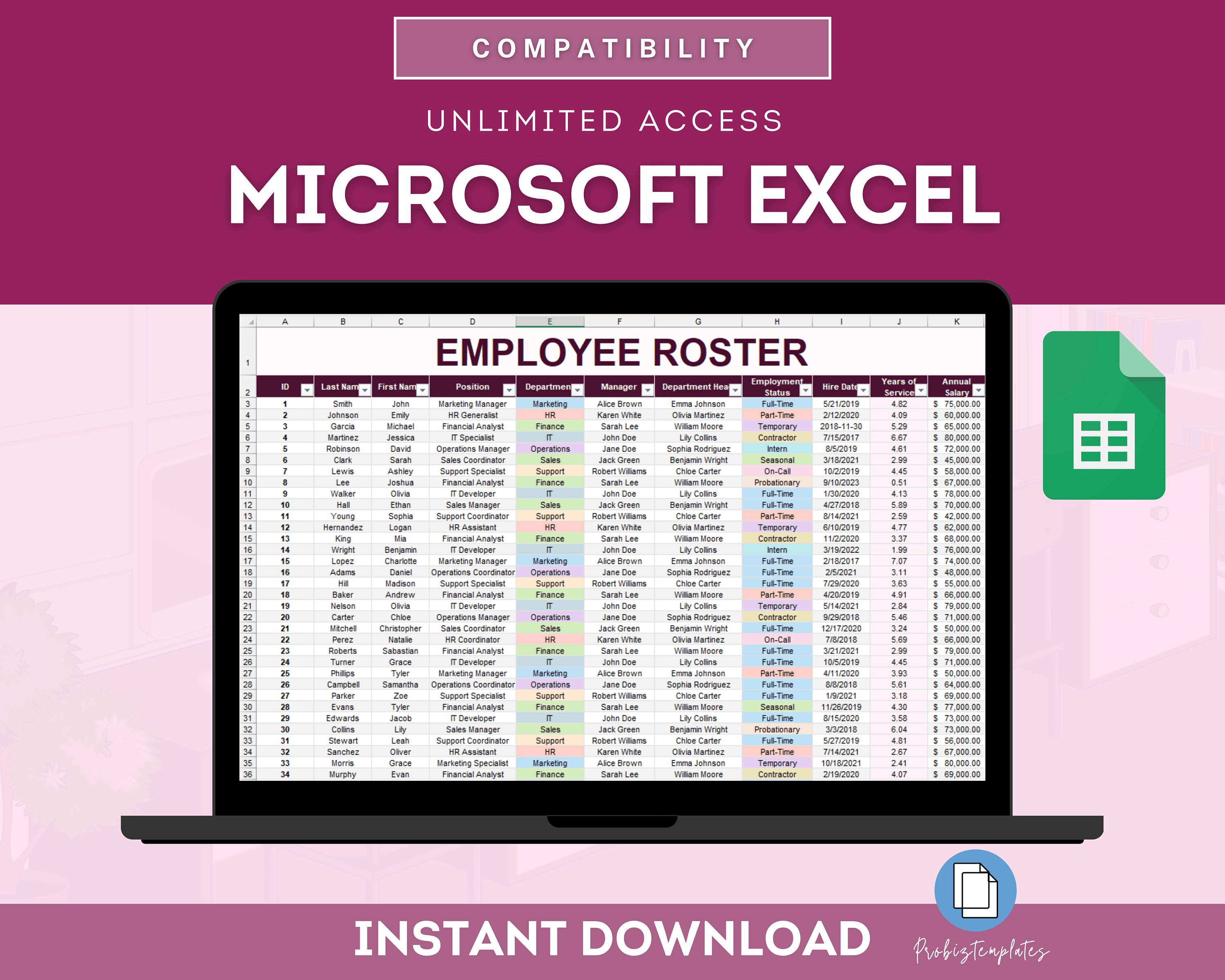 Employee Roster Template, Staff Database Template, Personnel Records ...