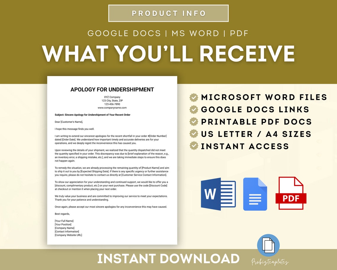 Apology for Undershipment Letter Template, Undershipment Apology ...