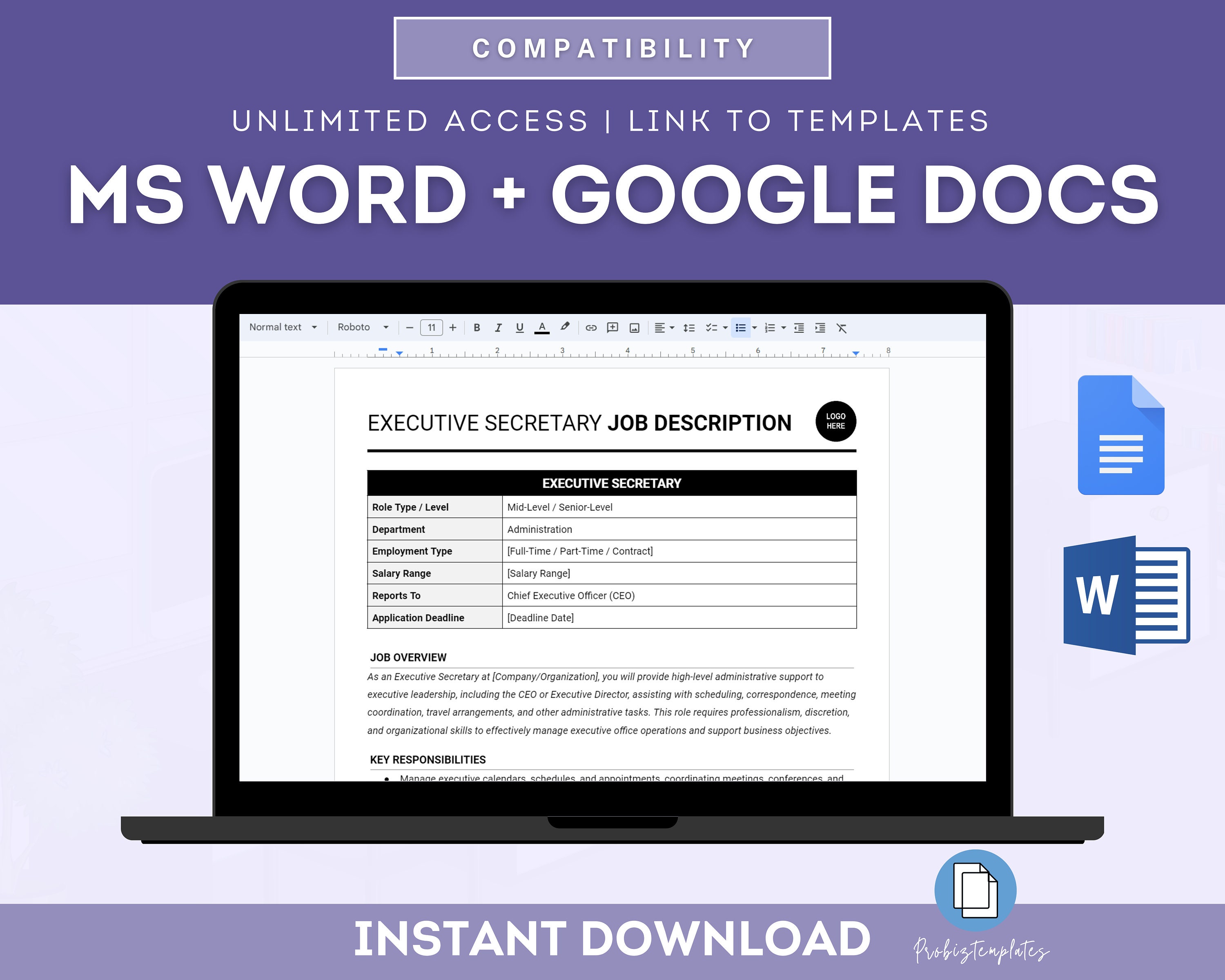Executive Secretary Job Description Template, Senior Secretary Job ...