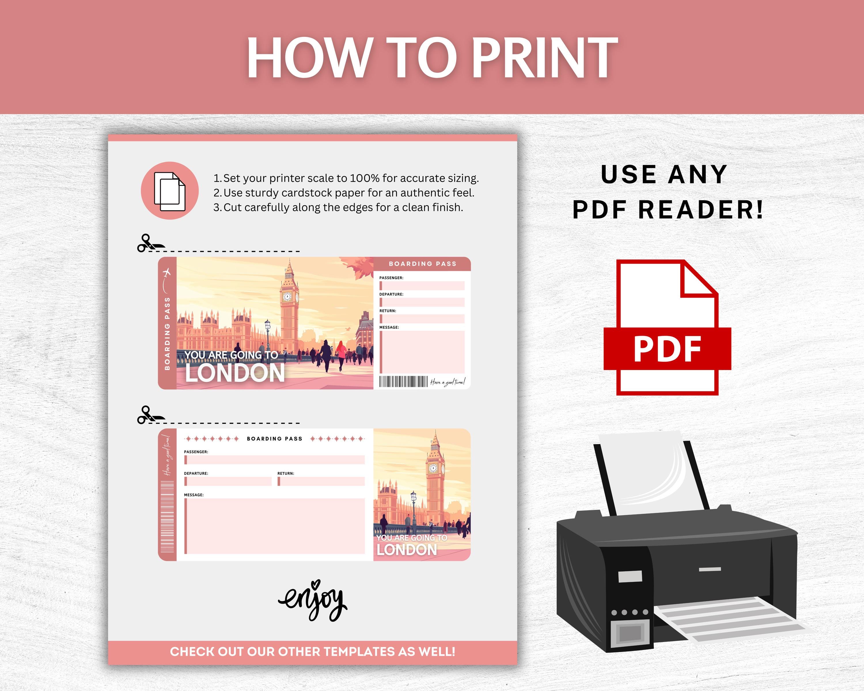 Printable London Surprise Gift Ticket, Editable England Boarding Pass ...