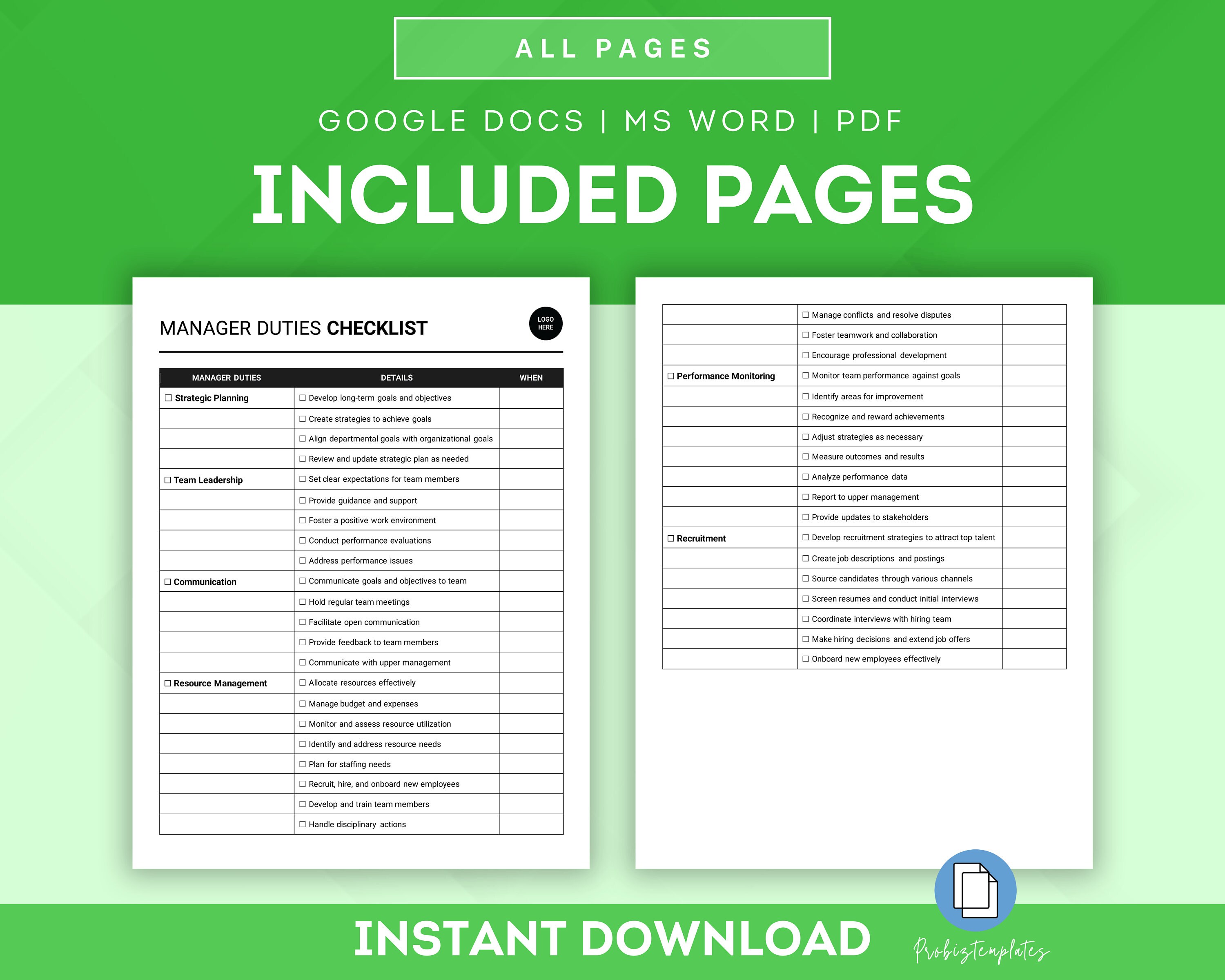 Manager Duties Checklist, Supervisor Duties Checklist, Manager ...