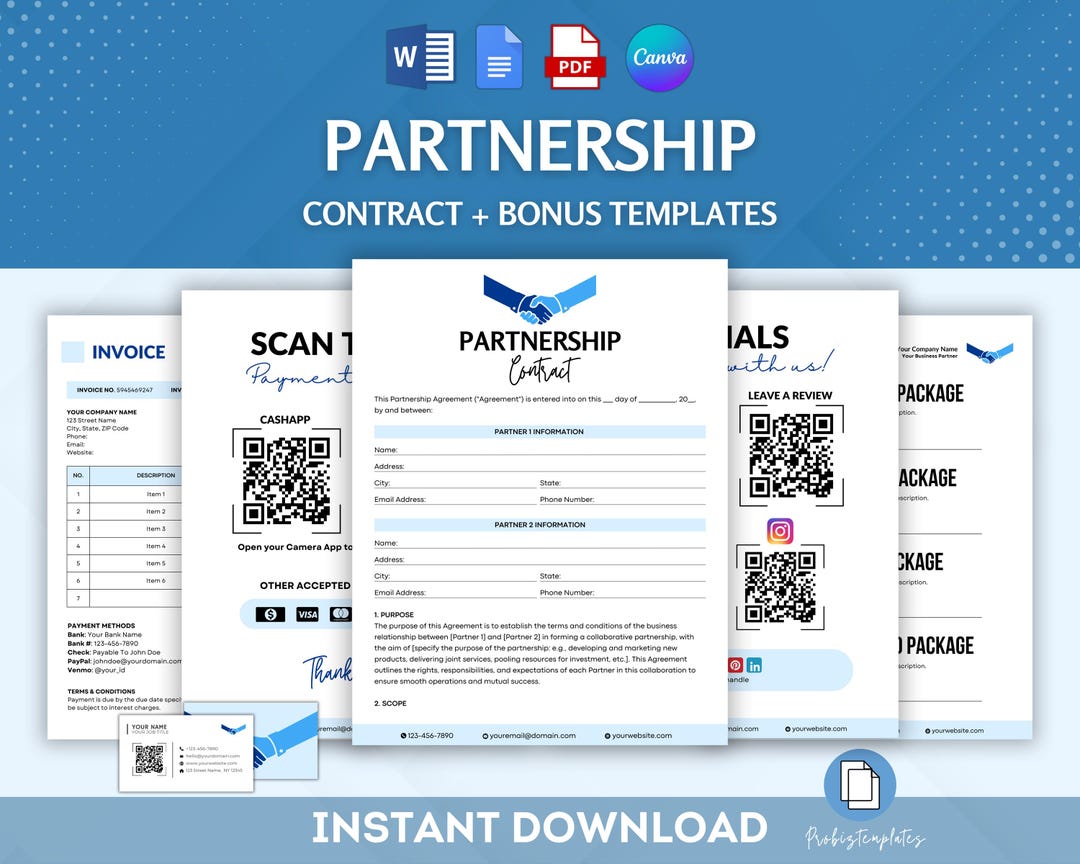 Partnership Agreement Bundle, Business Partnership Template, Co-founder ...