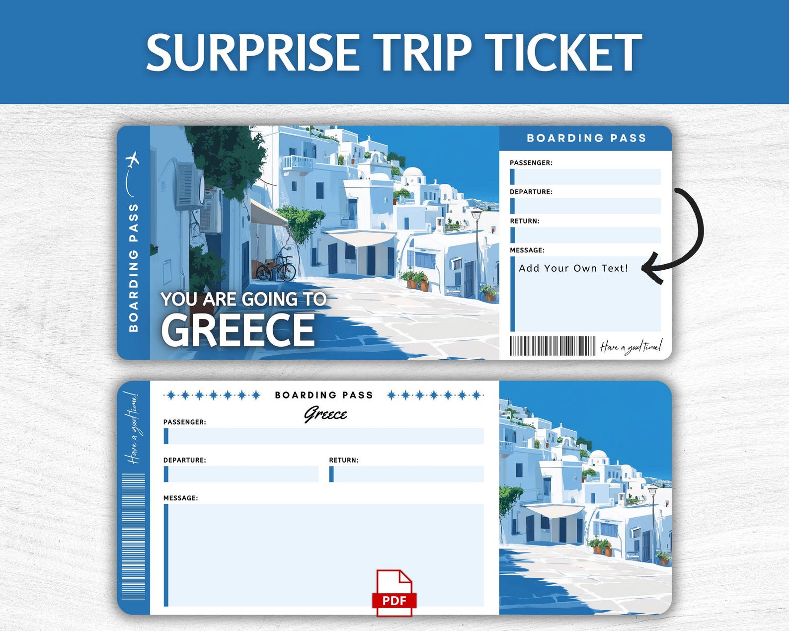 Printable Greece Surprise Gift Ticket, Editable Athens Vacation ...