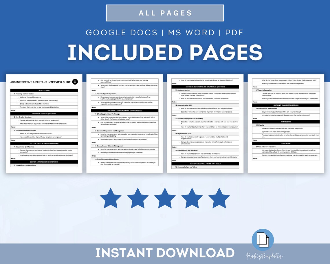 Administrative Assistant Interview Guide Template, Admin Assistant ...