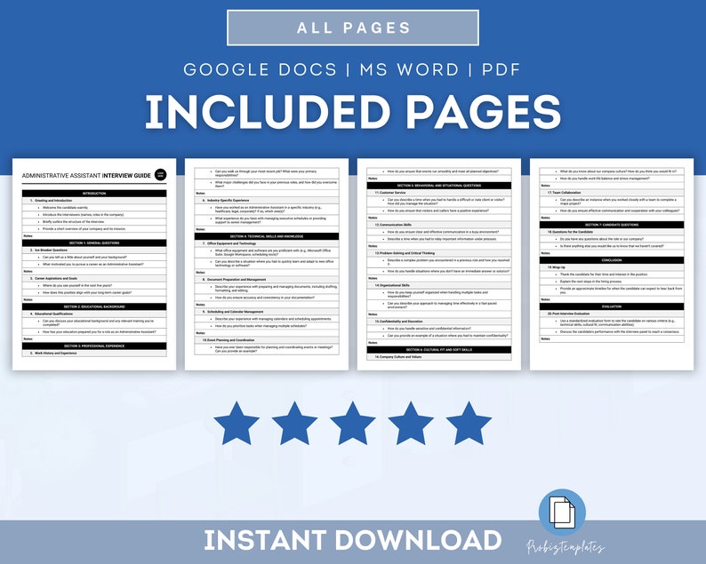 Administrative Assistant Interview Guide Template, Admin Assistant ...