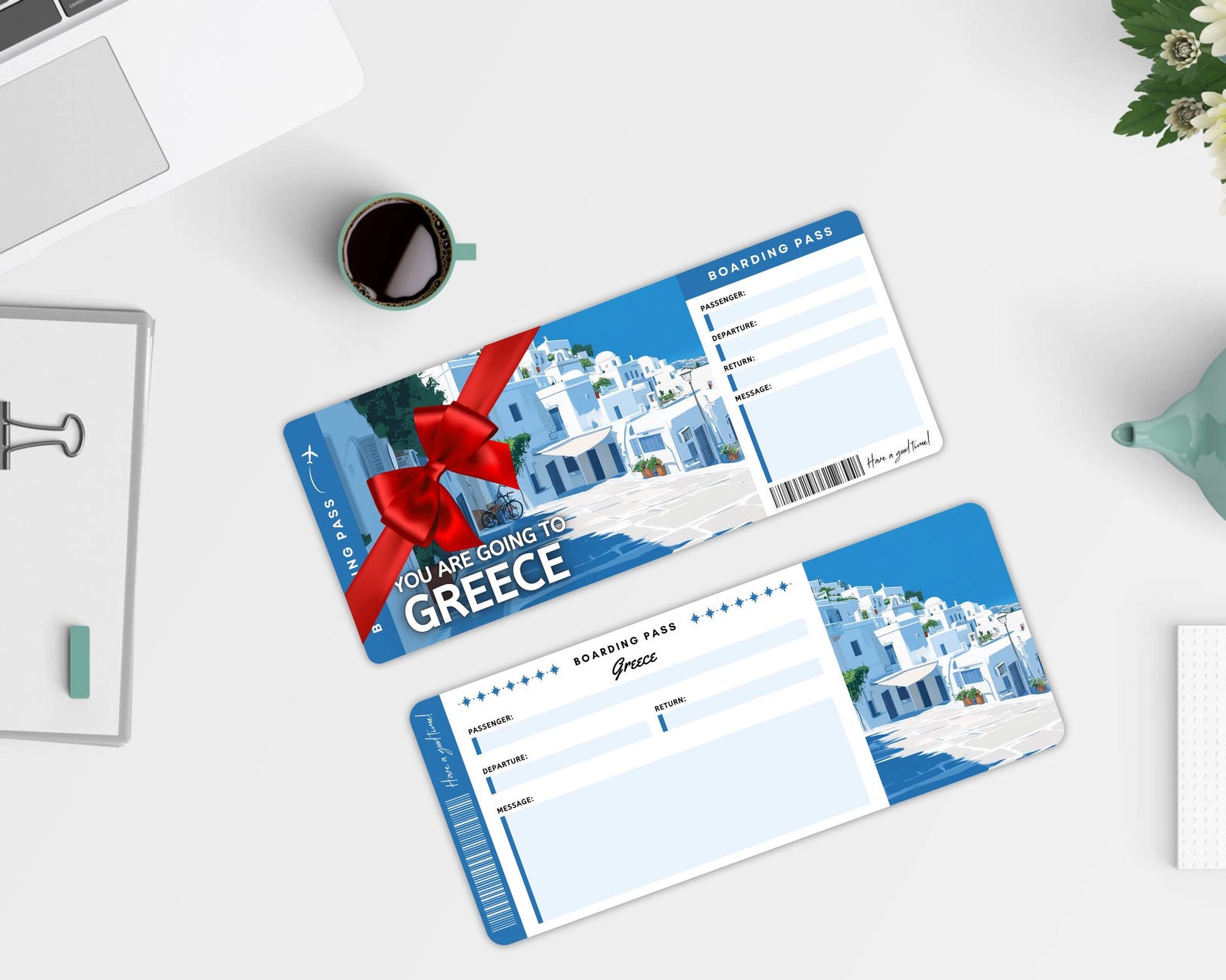 Printable Greece Surprise Gift Ticket, Editable Athens Vacation ...