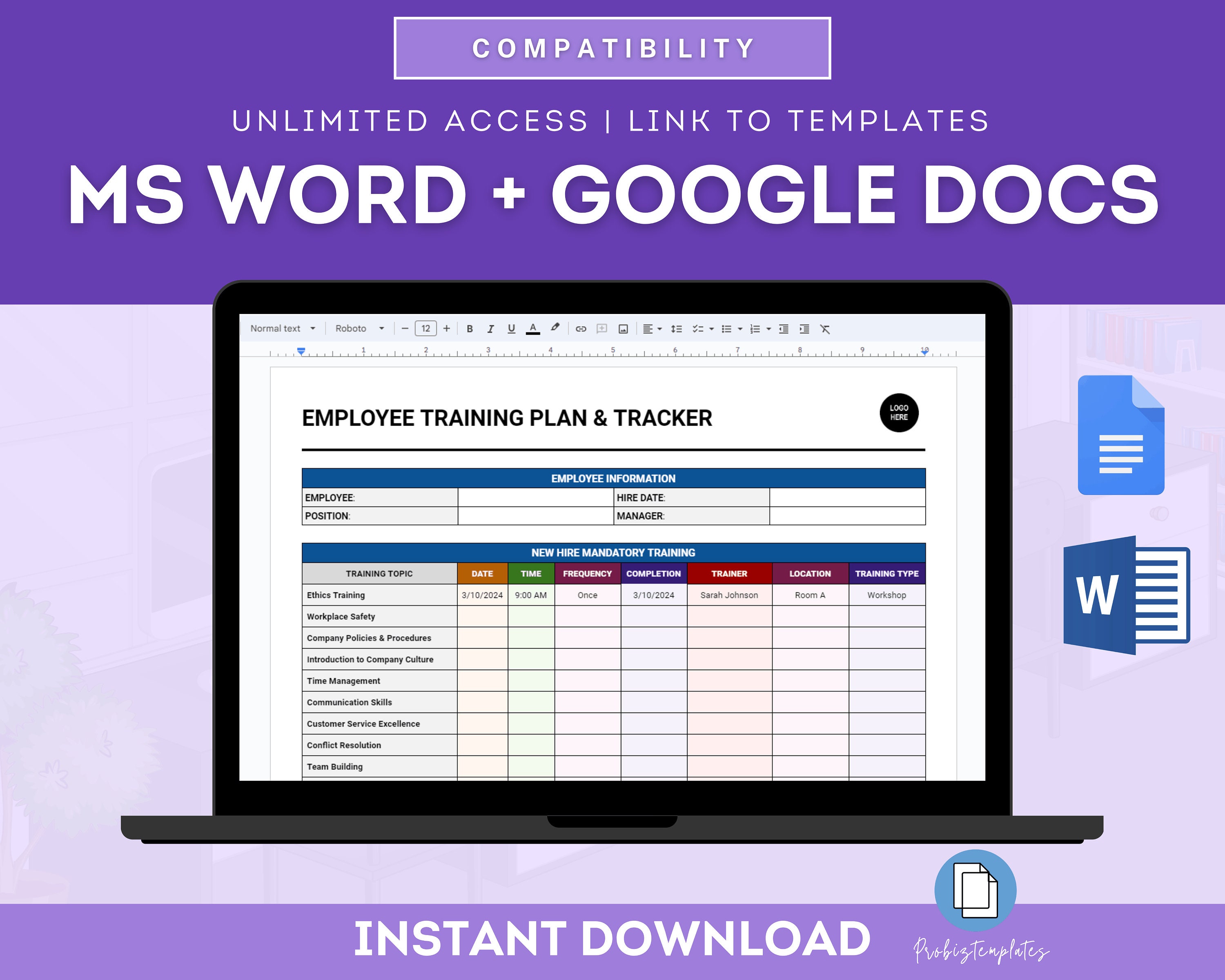 Employee Training Plan and Tracker Template for Microsoft Word & Google ...
