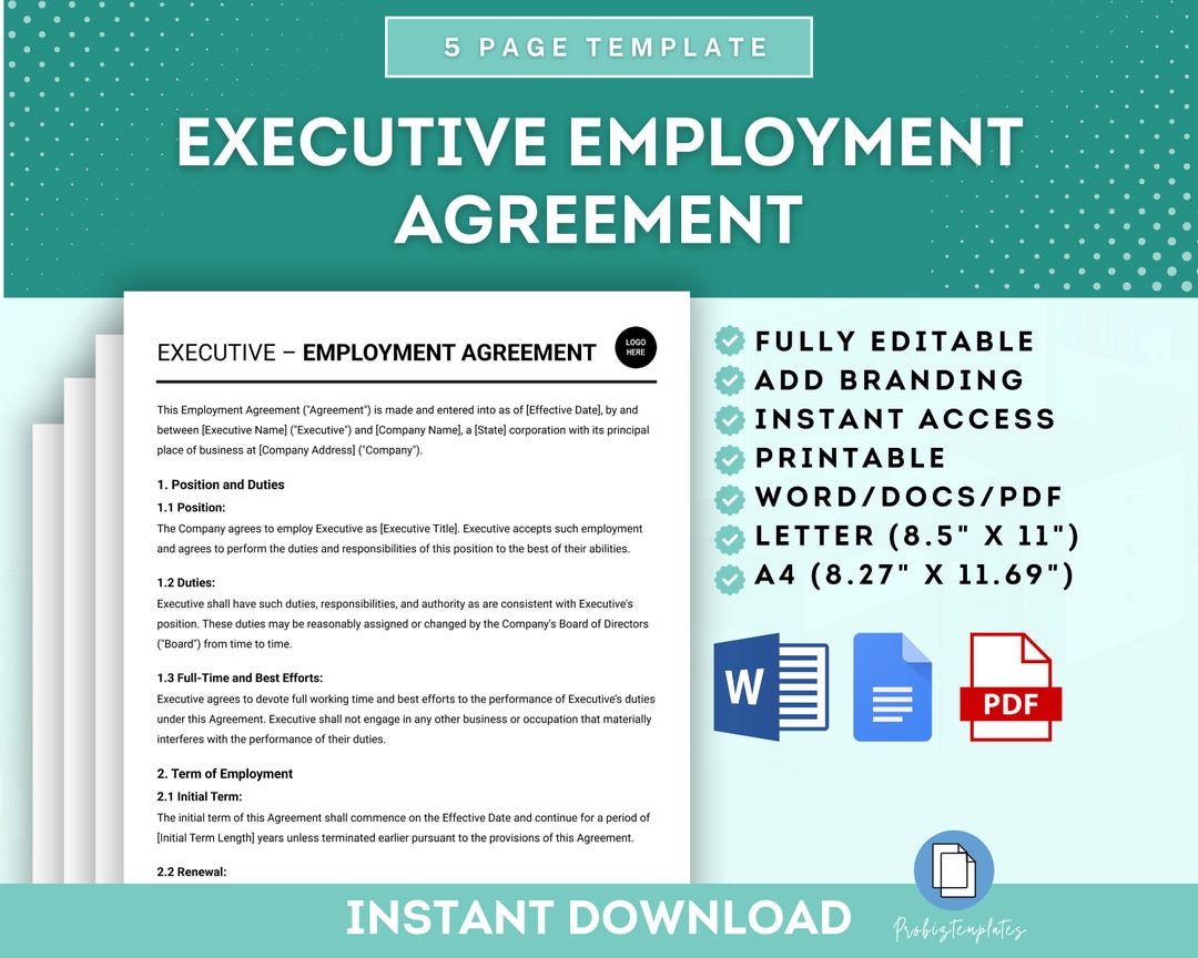 Employment Agreement for an Executive Template, Executive Employment ...