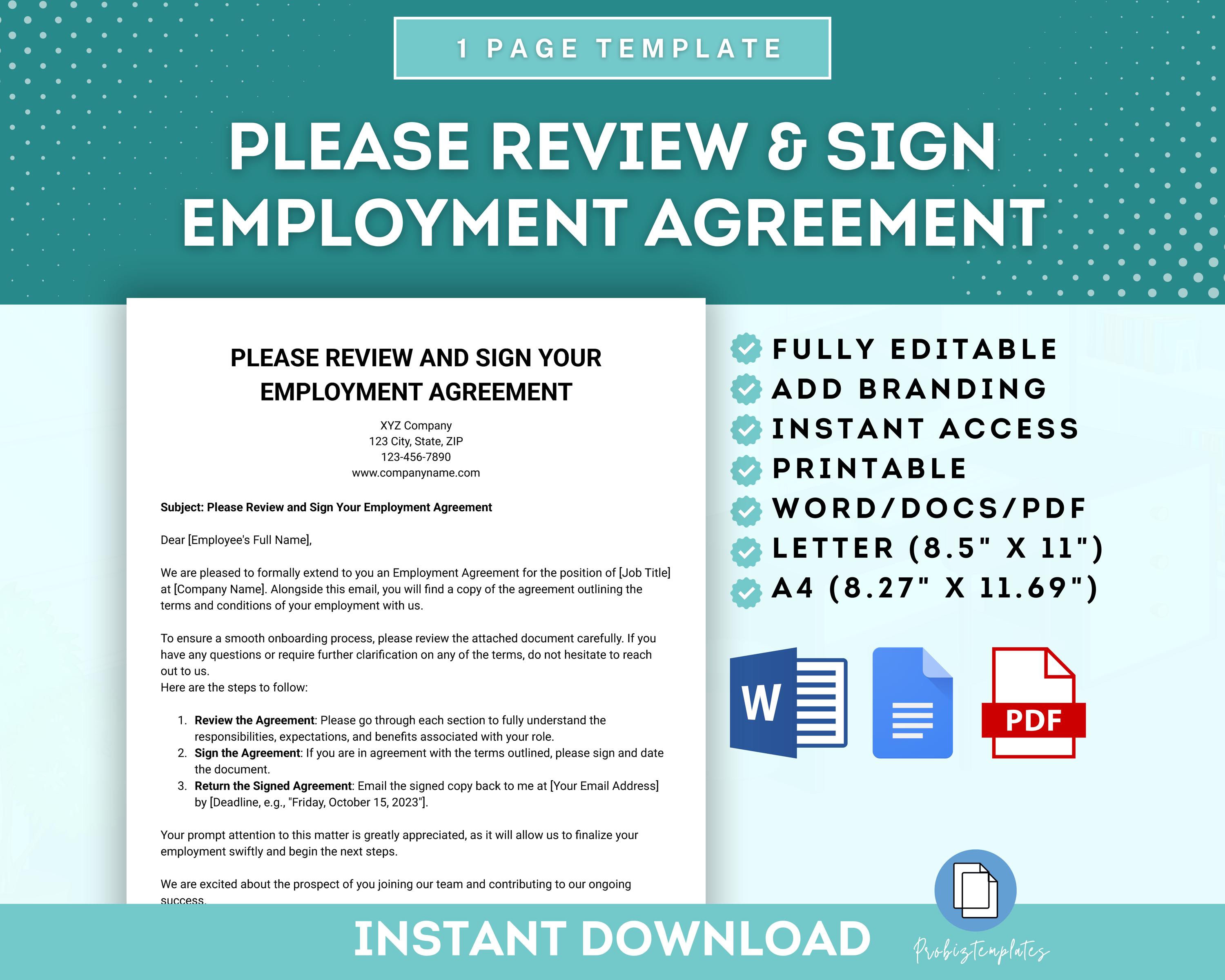 Please Review and Sign Your Employment Agreement Letter Template ...