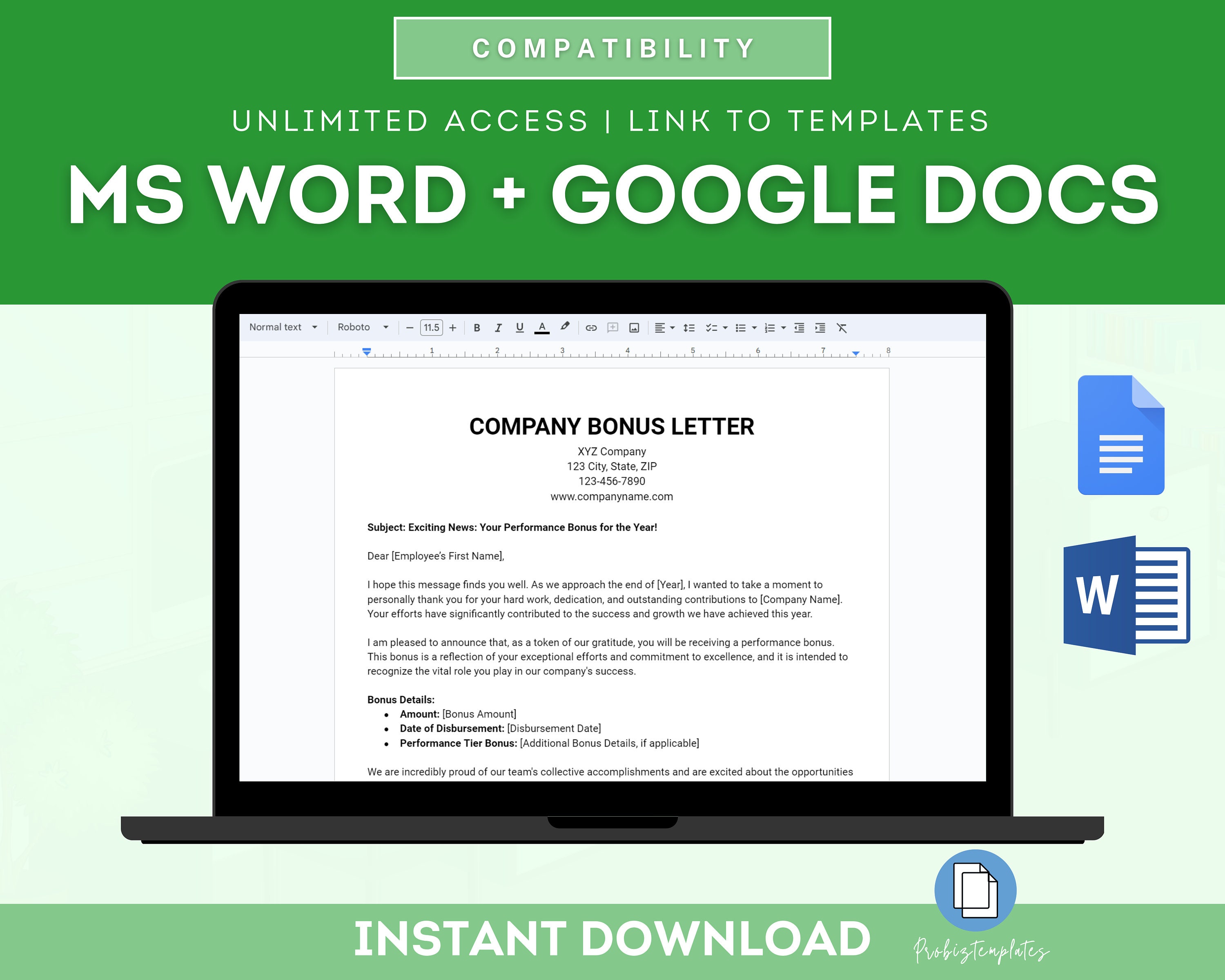 Company Bonus Letter Template, Employee Bonus Announcement Letter, Year ...