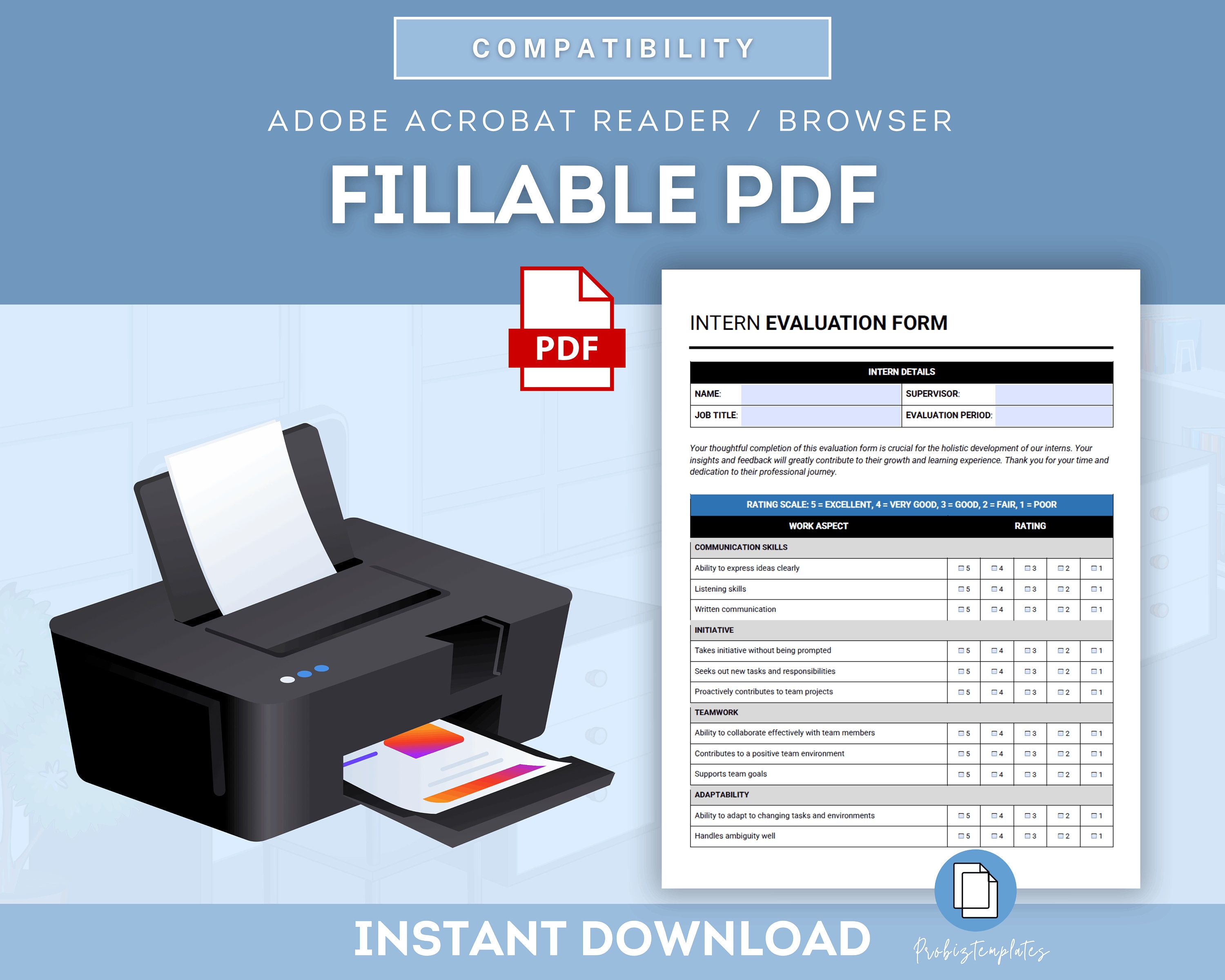 Intern Evaluation Form, Student Intern Assessment, Intern Performance Review, Student Internship ...
