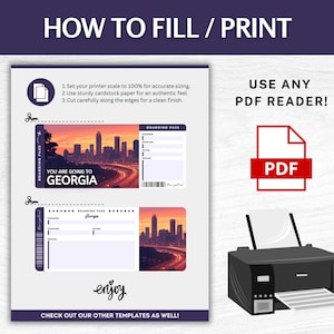 Printable Georgia Surprise Gift Ticket, Editable Atlanta Vacation ...