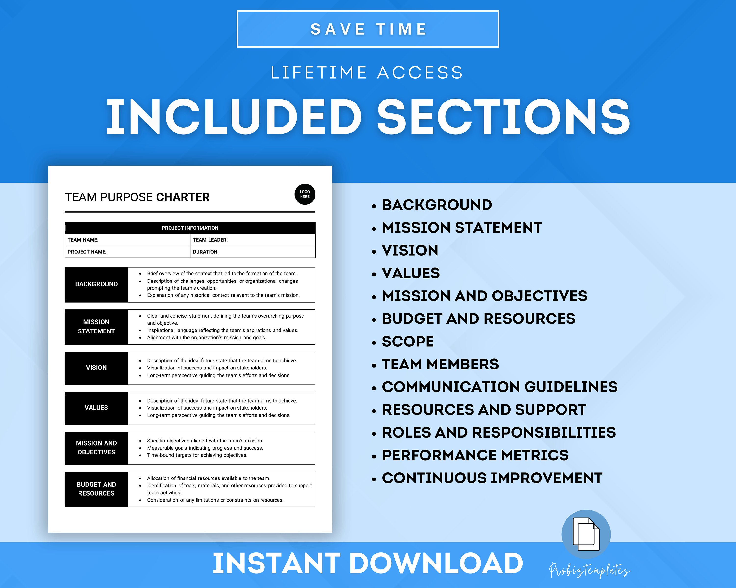 Team Purpose Charter Template, Project Charter, Template, Team Mission ...