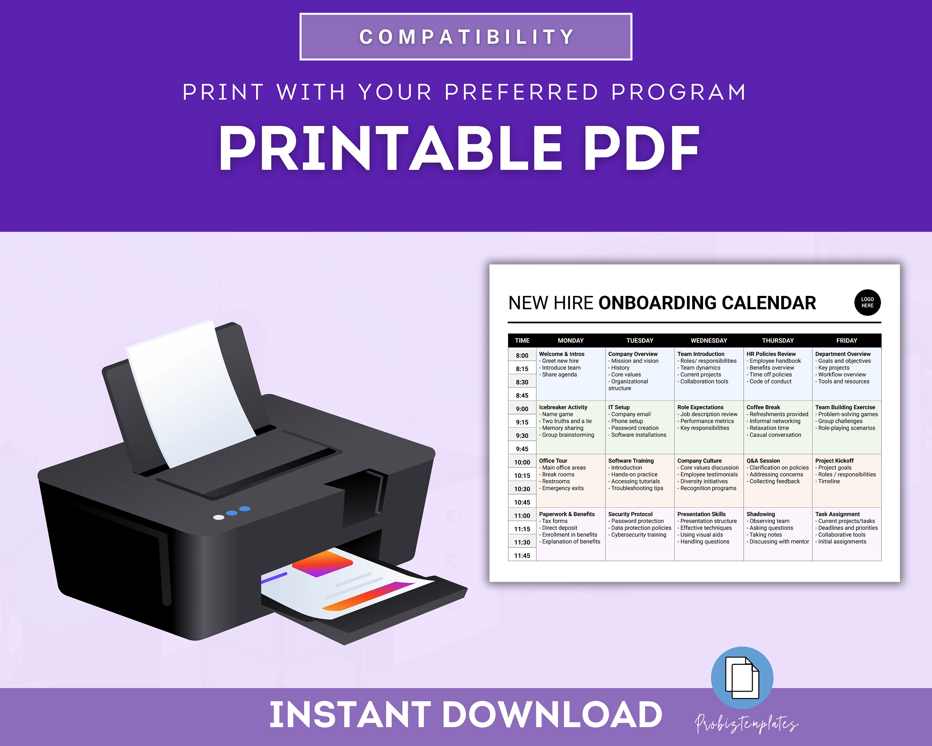 New Hire Onboarding Calendar Template, Employee Onboarding Schedule ...