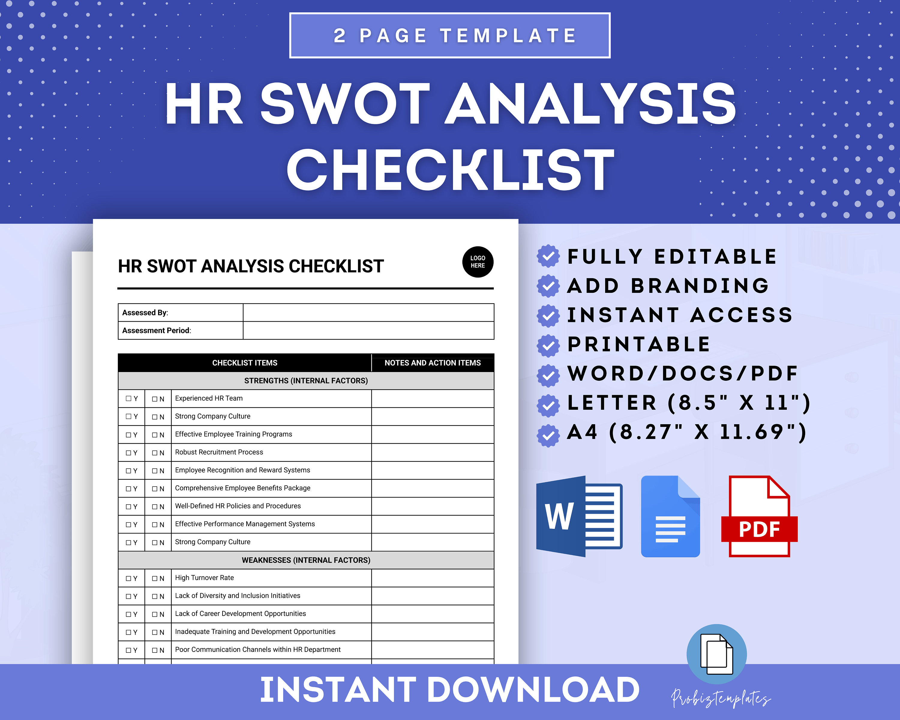 HR SWOT Analysis Checklist, HR Strengths & Weaknesses Guide, Human ...