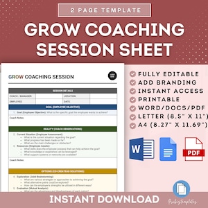 Employee Coaching Session Sheet Template, GROW Coaching Model, Employee ...