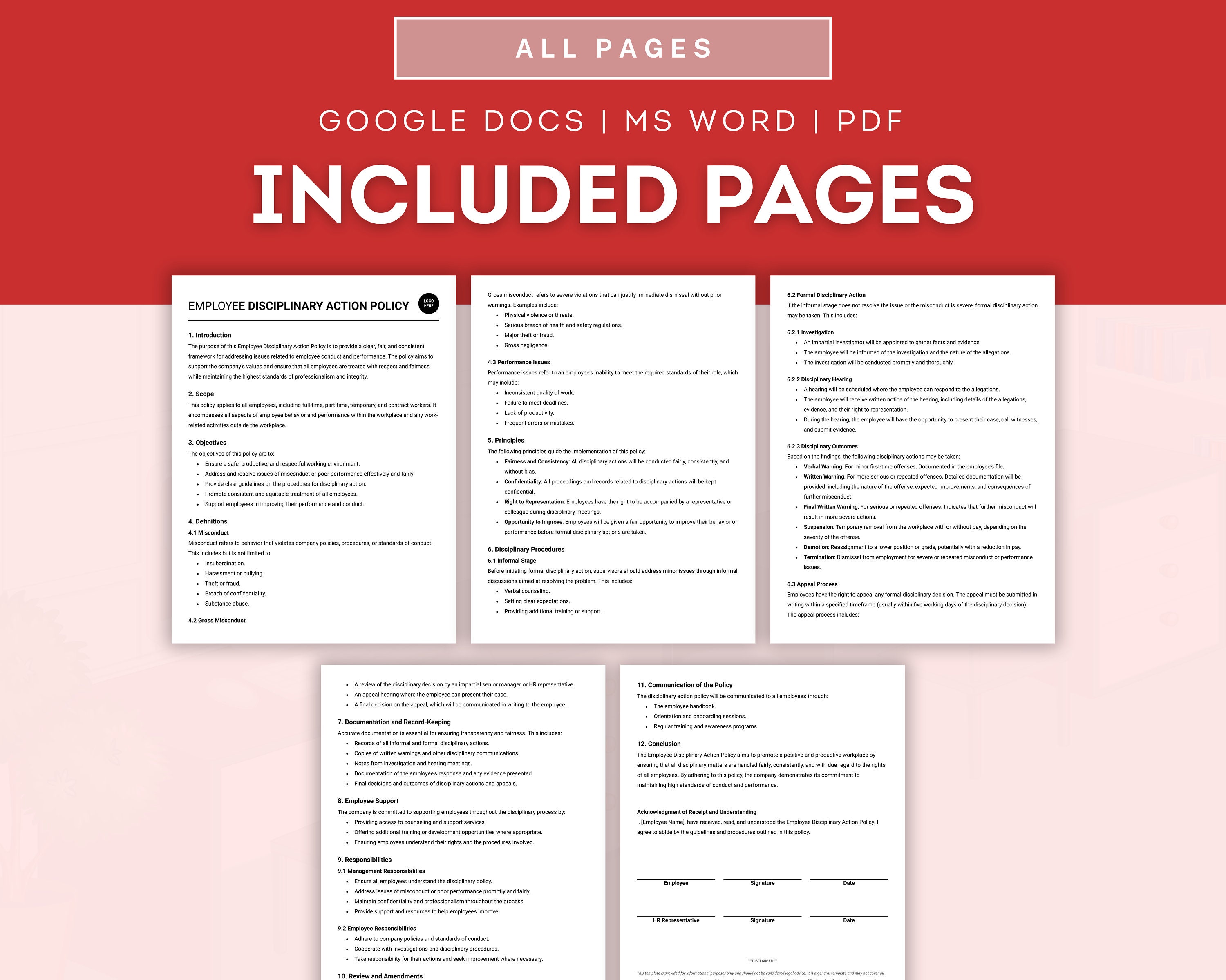 Employee Disciplinary Action Policy Template, Workplace Disciplinary ...