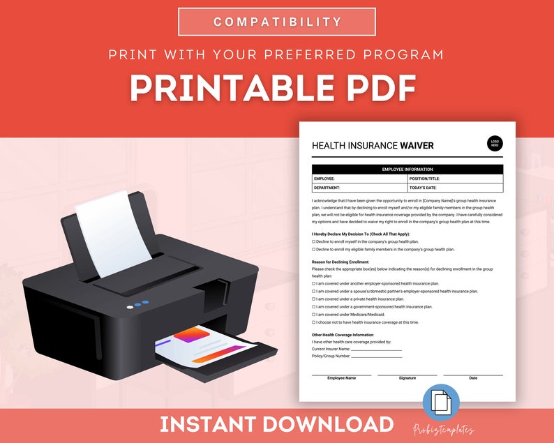 Health Insurance Waiver Form, Health Coverage Opt-out Form, Medical ...