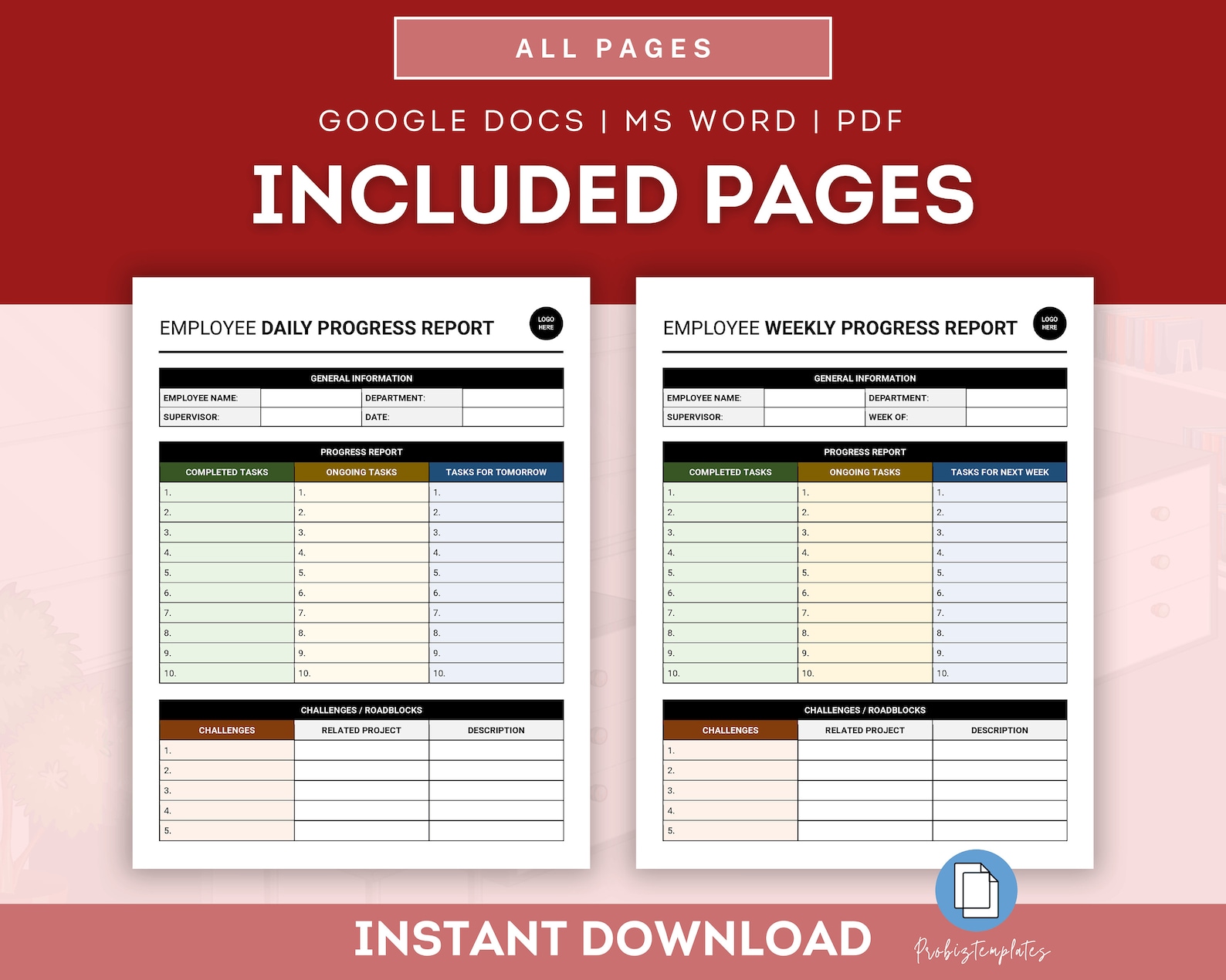 Simple Employee Daily & Weekly Progress Report Template, Employee Daily ...