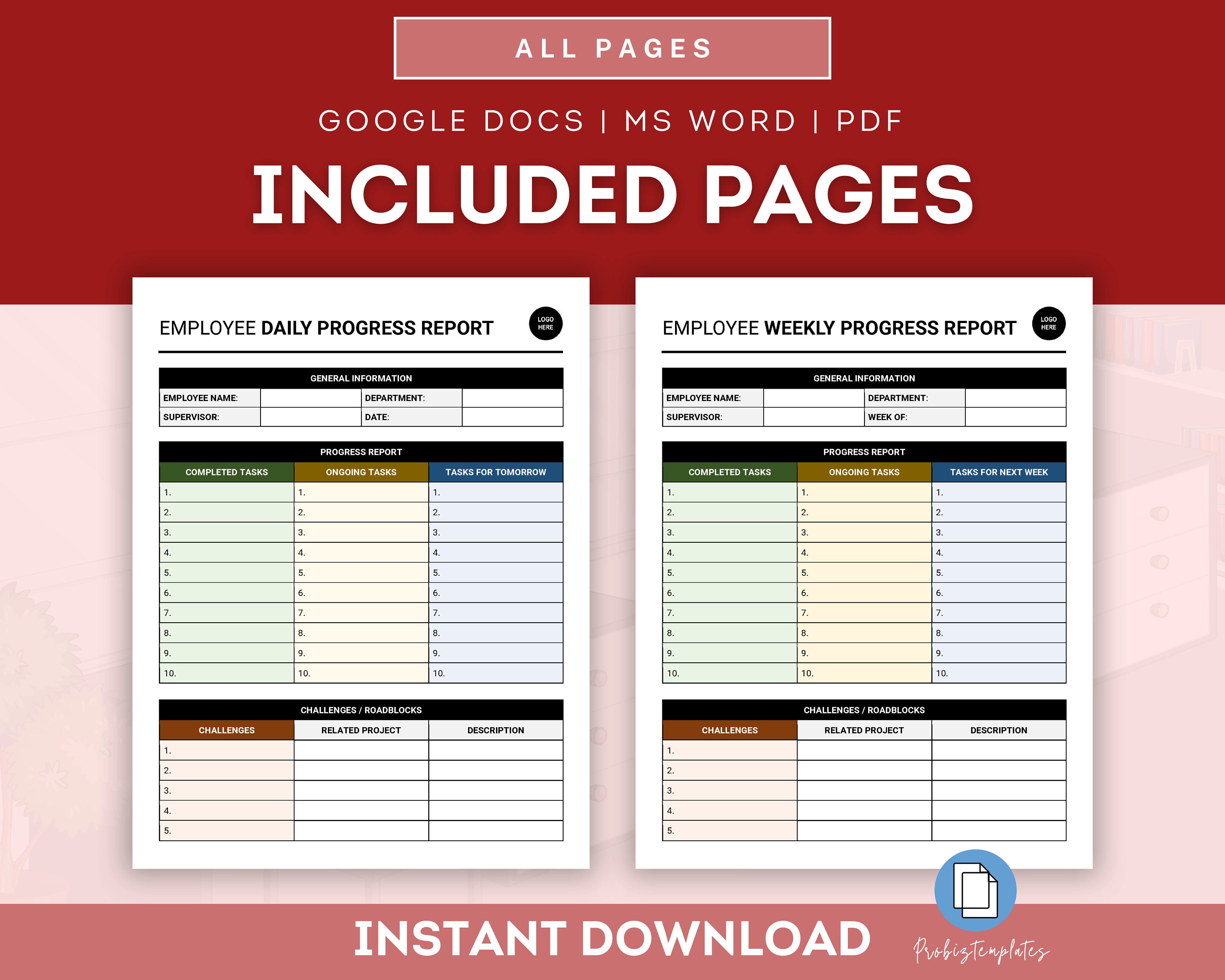 Simple Employee Daily & Weekly Progress Report Template, Employee Daily ...