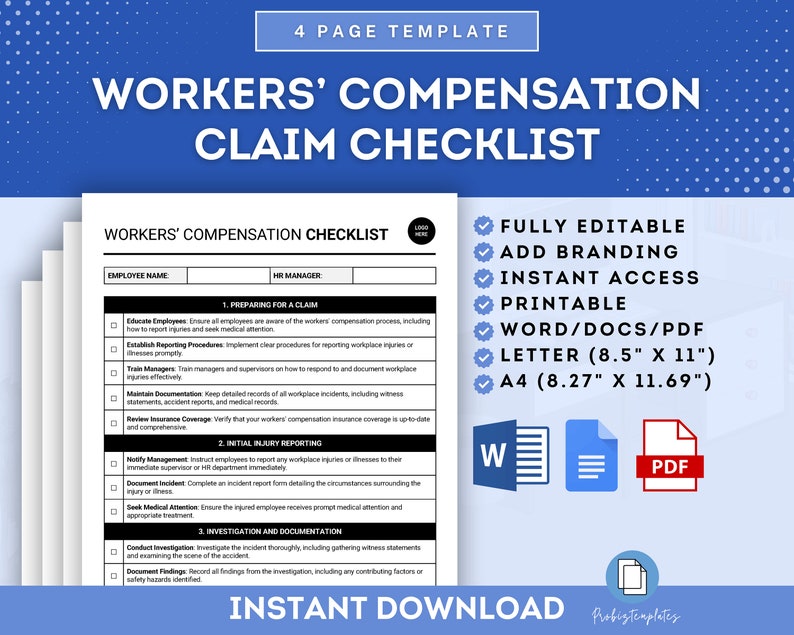 Workers Compensation Claim Checklist Template, Employee Injury Claim ...