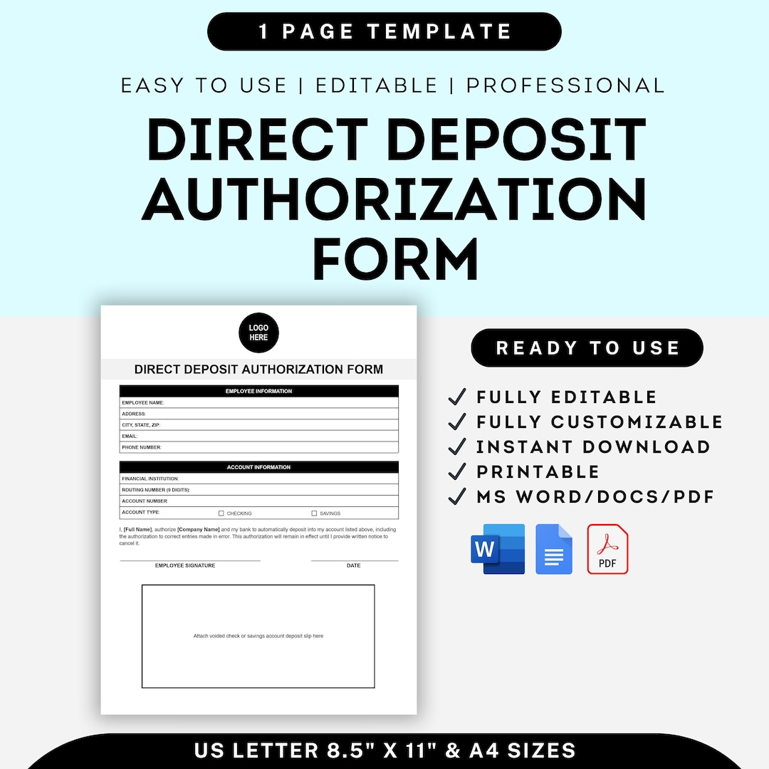 Direct Deposit Authorization Form New Hire Document Direct - Etsy