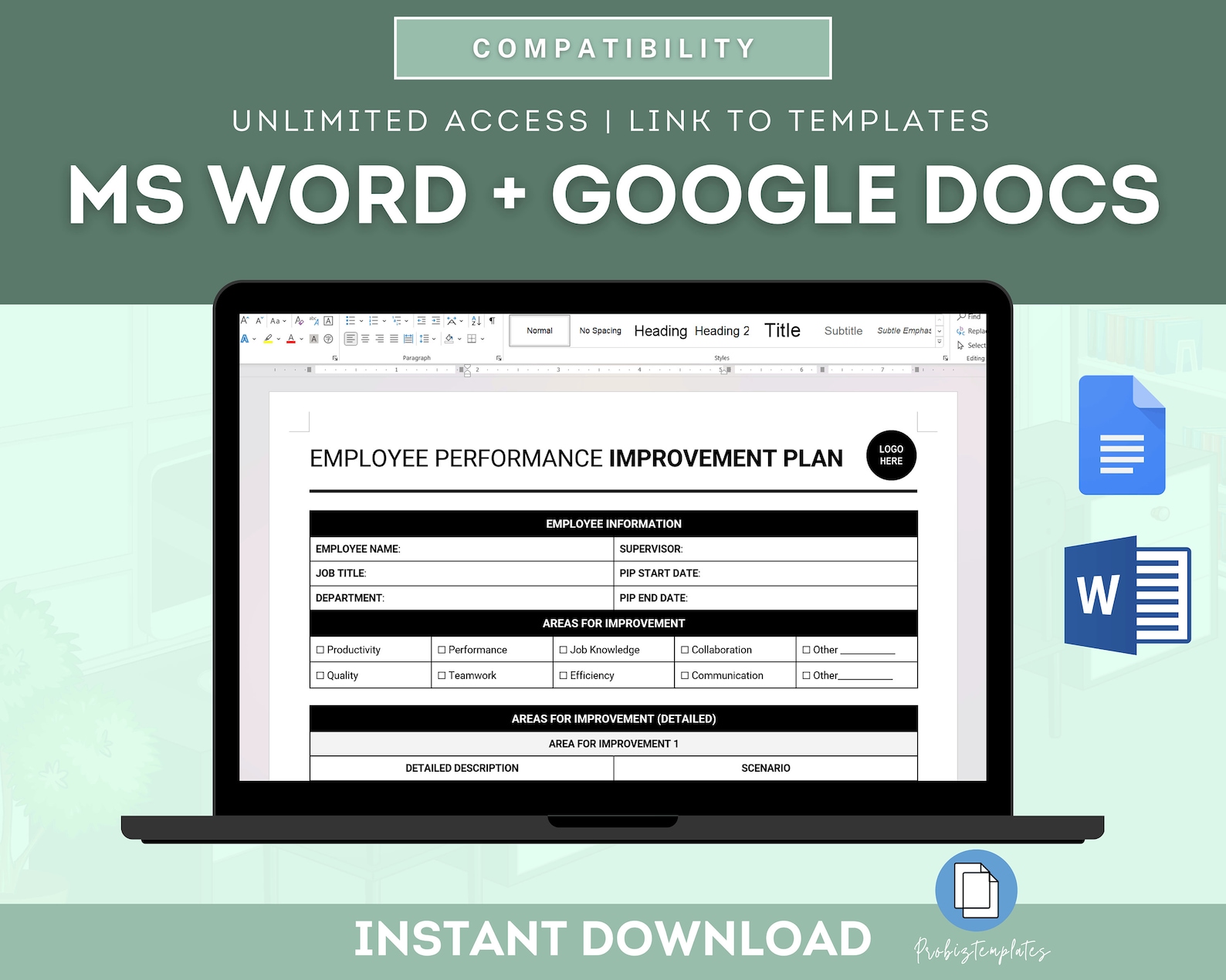 Employee Performance Improvement Plan Template, PIP Template, Employee ...