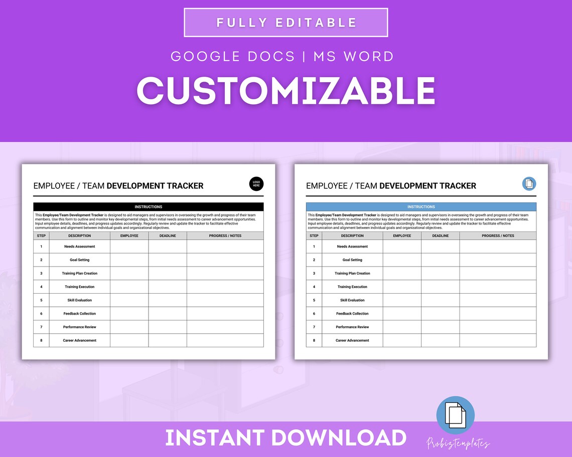 Employee & Team Development Tracker Template, Team Development Monitoring Tool, Staff Growth ...