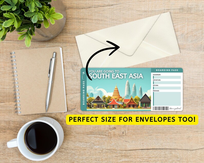 Printable South East Asia Surprise Gift Ticket, Editable Asia Vacation ...