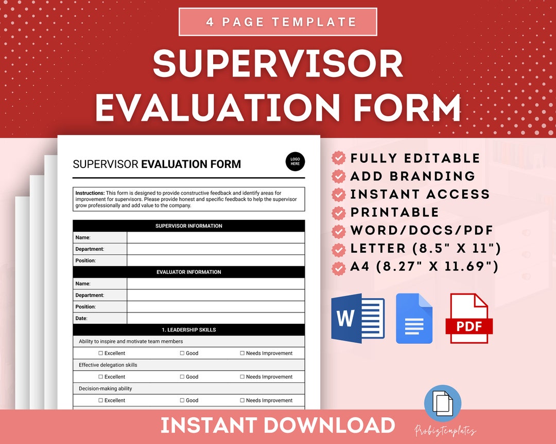 Supervisor Evaluation Form Template, Manager Performance Review Form ...