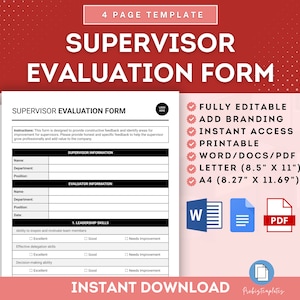 Supervisor Evaluation Form Template, Manager Performance Review Form ...