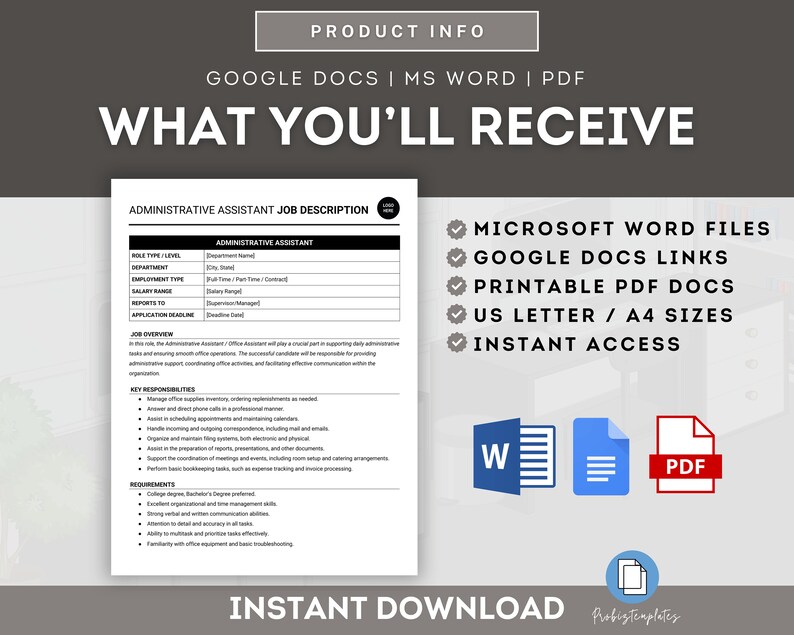 Administrative Assistant Office Administrator Job Description Template ...
