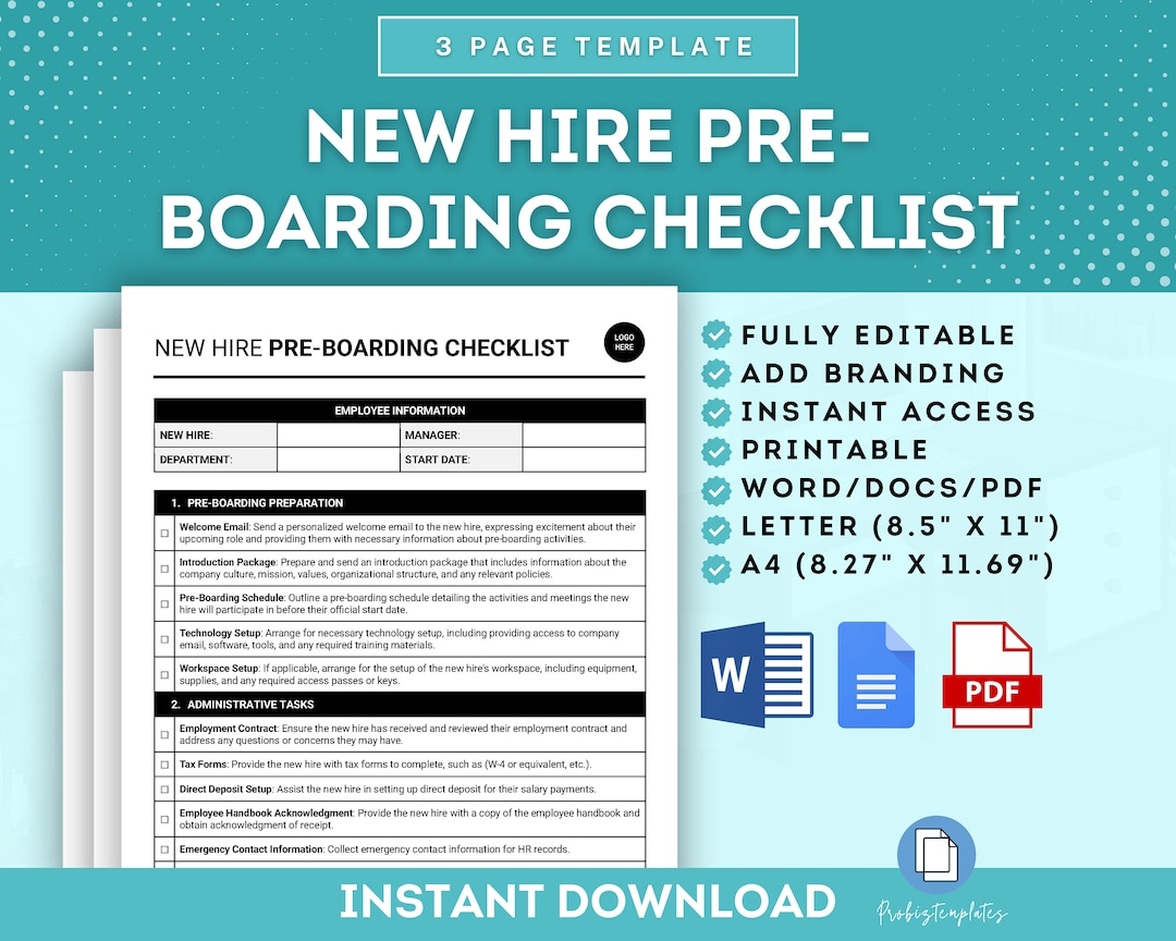 New Hire Pre-boarding Checklist, New Staff Pre-boarding Checklist ...