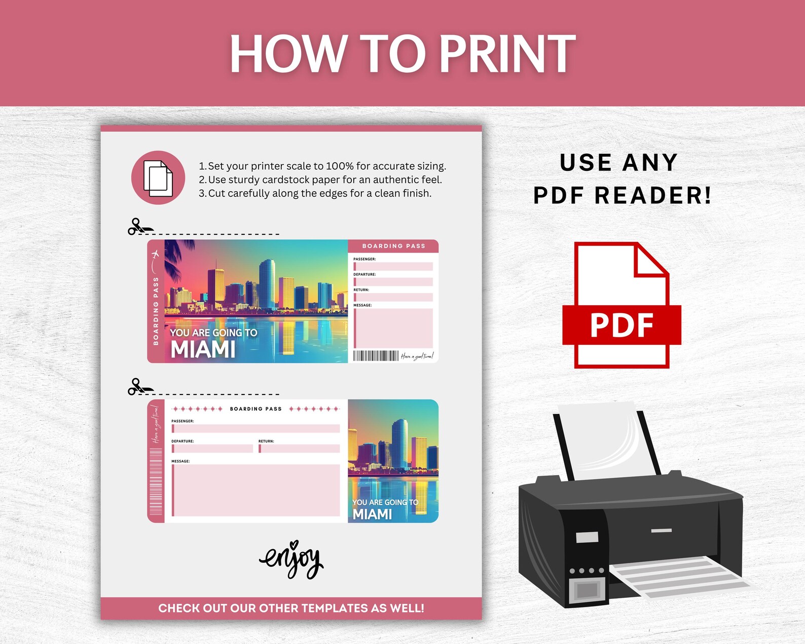 Printable Miami Surprise Gift Ticket, Editable Florida Vacation ...