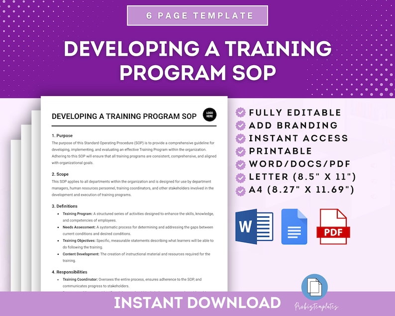 Developing Training Program SOP Template, Training Program Creation ...