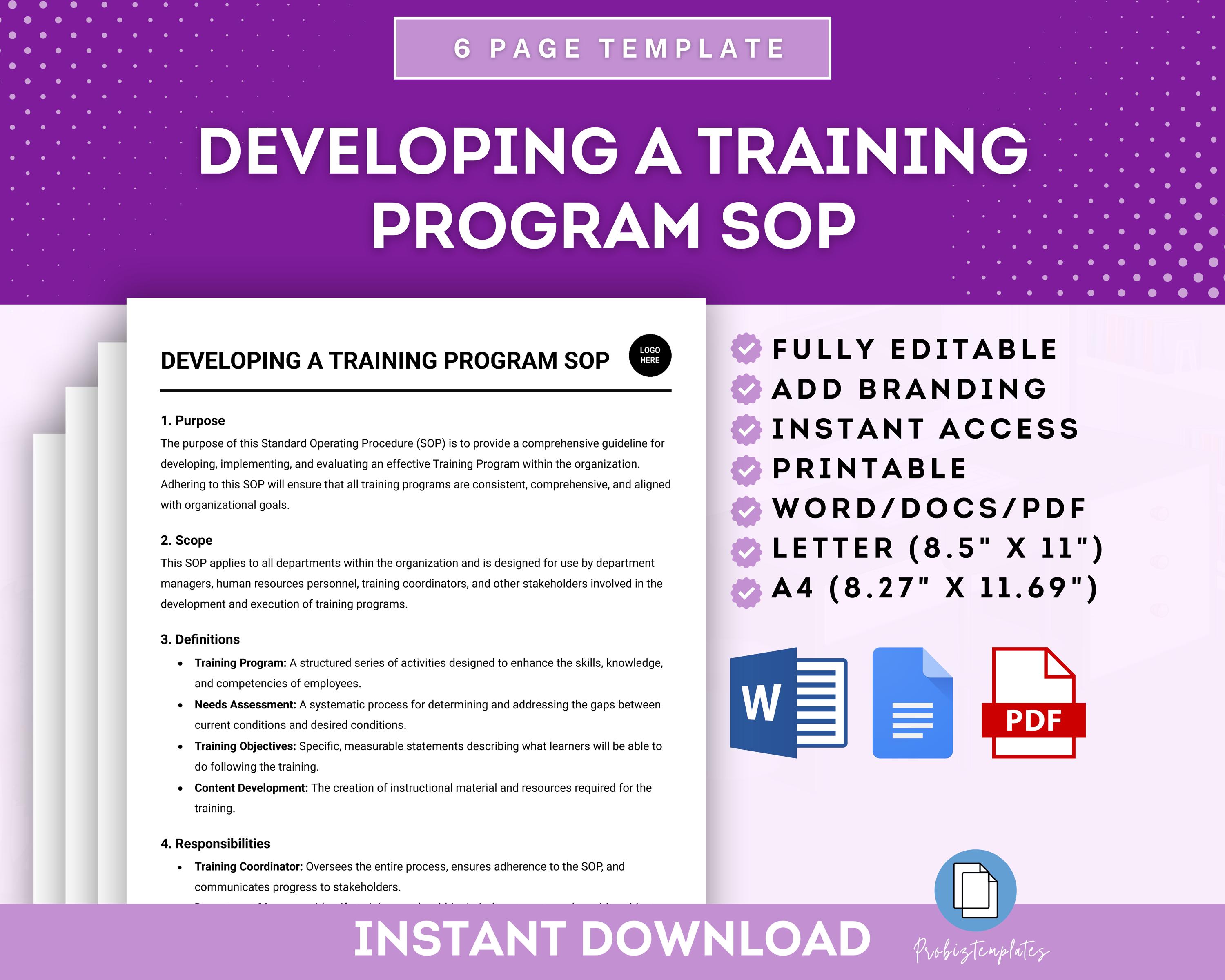 Developing Training Program SOP Template, Training Program Creation ...