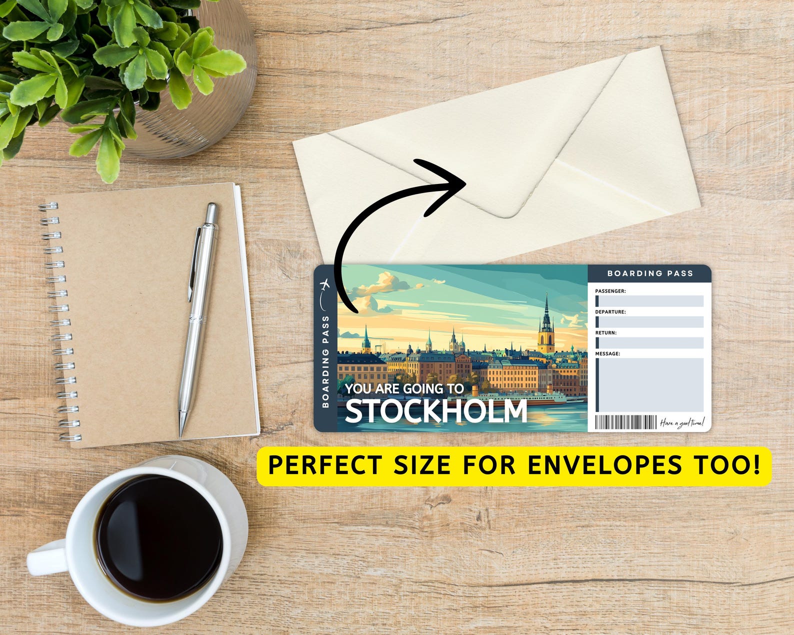 Printable Stockholm Surprise Gift Ticket, Editable Sweden Vacation ...