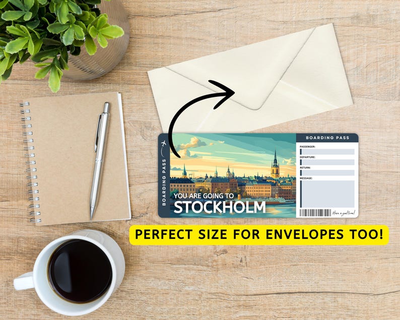 Printable Stockholm Surprise Gift Ticket, Editable Sweden Vacation ...