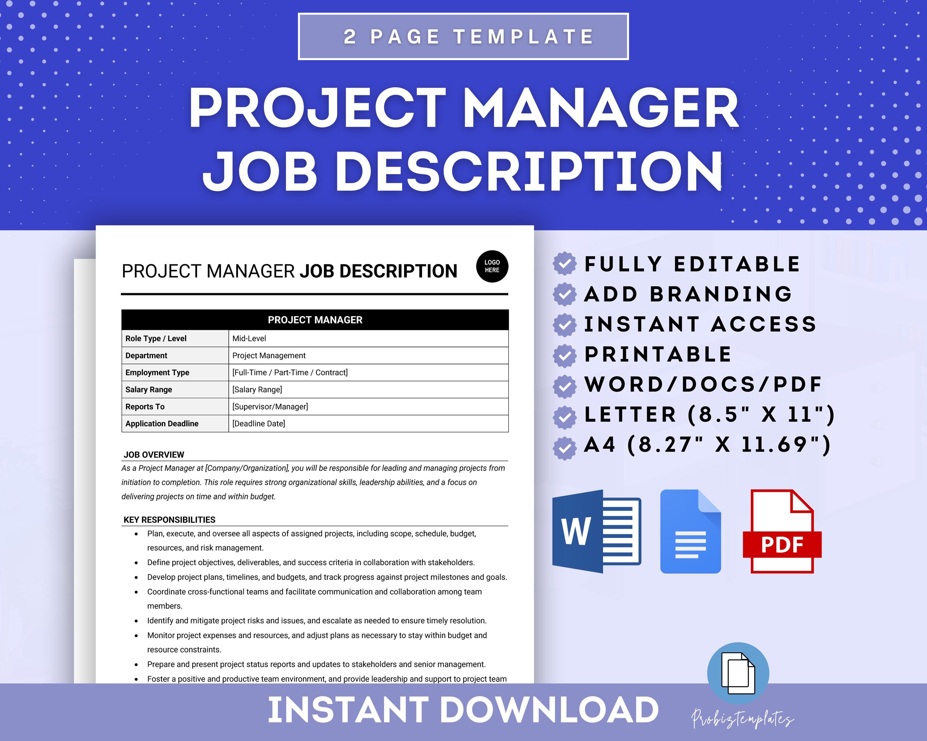 Project Manager Job Description, Project Leader Job Description, IT ...