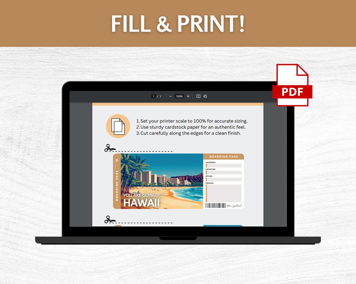 Printable Hawaii Surprise Gift Ticket, Editable Honolulu Boarding Pass ...