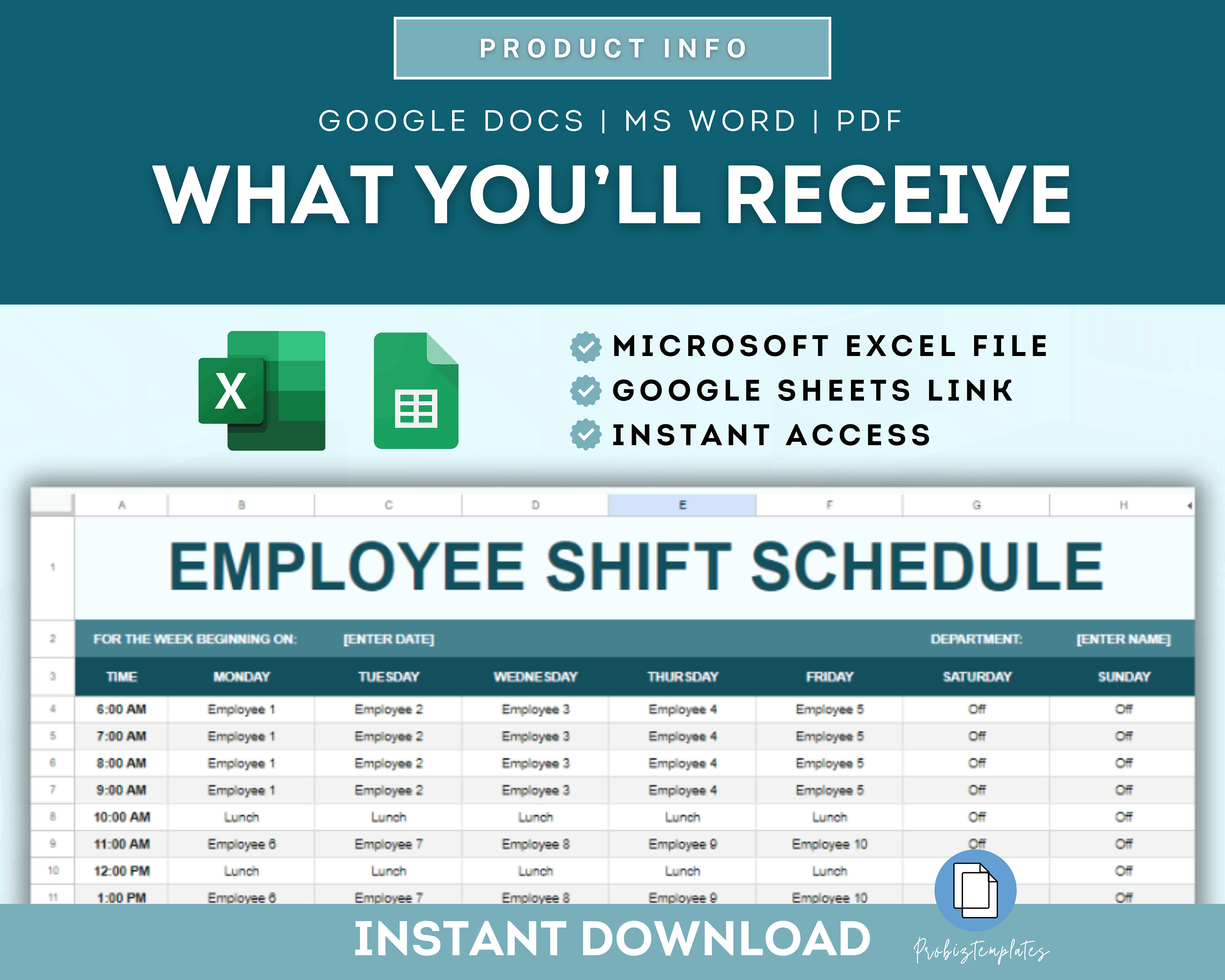 Employee Shift Schedule Spreadsheet, Work Schedule Template, Staff ...