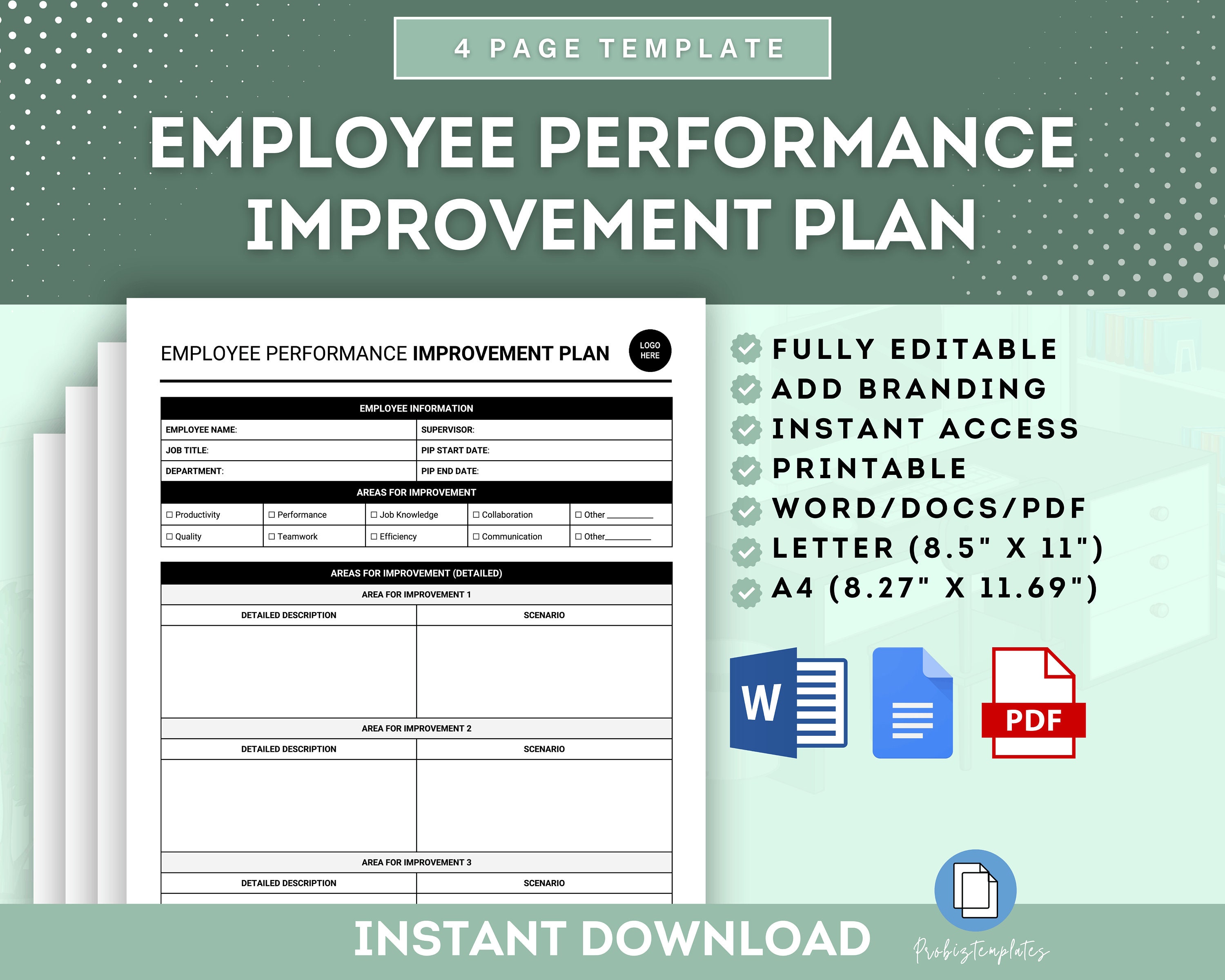 Employee Performance Improvement Plan Template, PIP Template, Employee ...