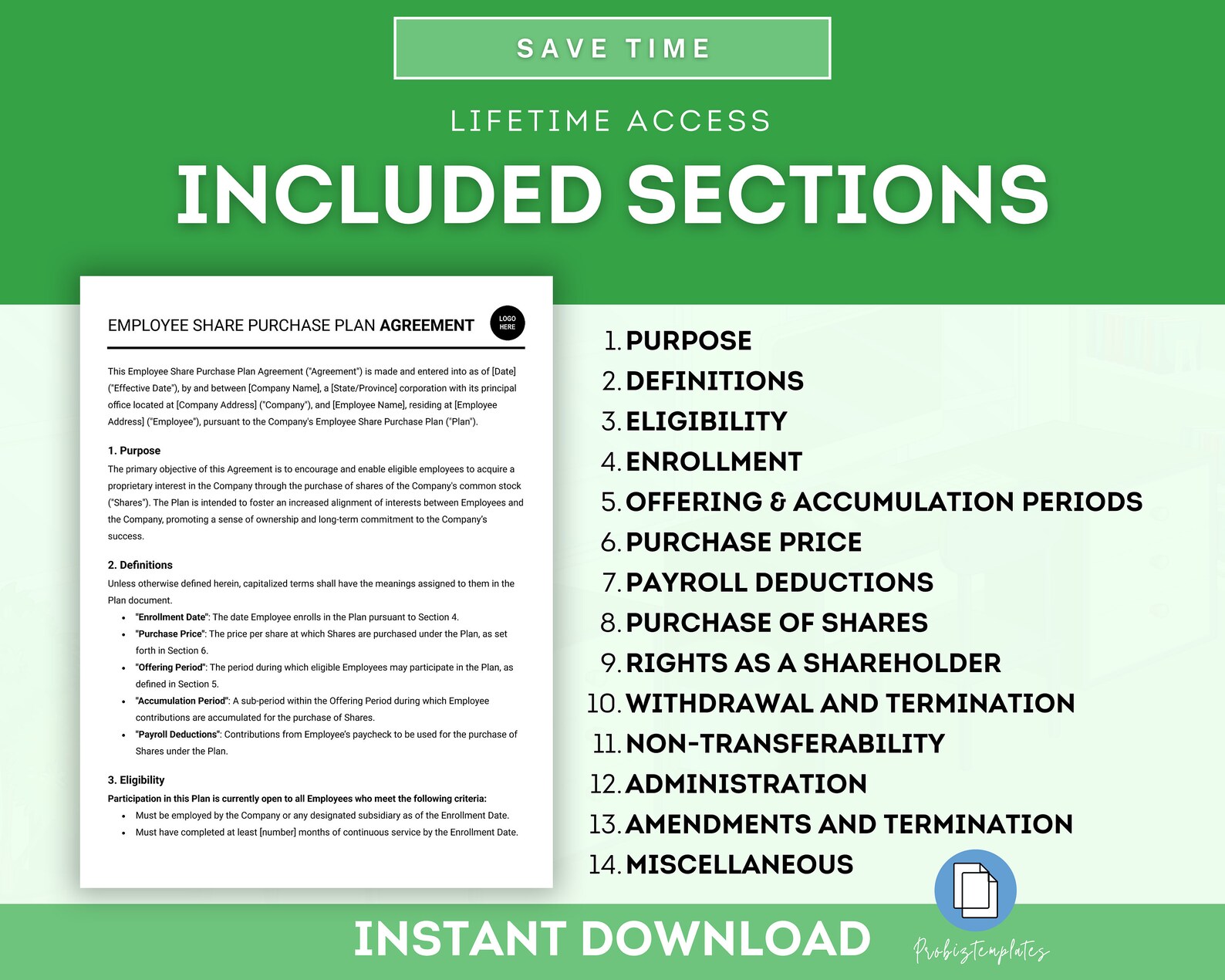 Employee Share Purchase Plan Agreement Template, Employee Stock ...