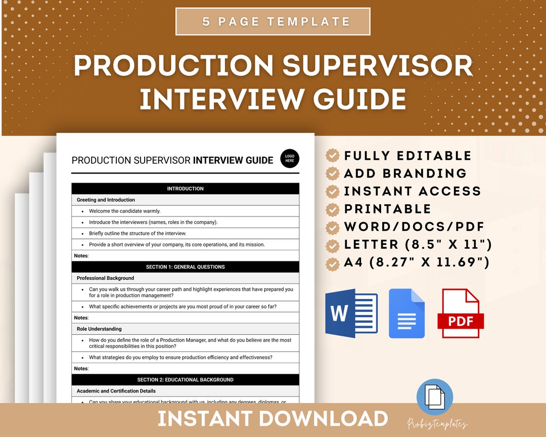 Production Supervisor Interview Guide Template, Manufacturing ...